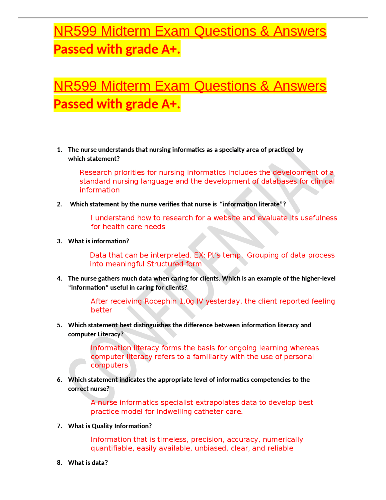 NR599 Midterm Exam Questions & Answers Passed with grade A+. | Exams Nursing | Docsity