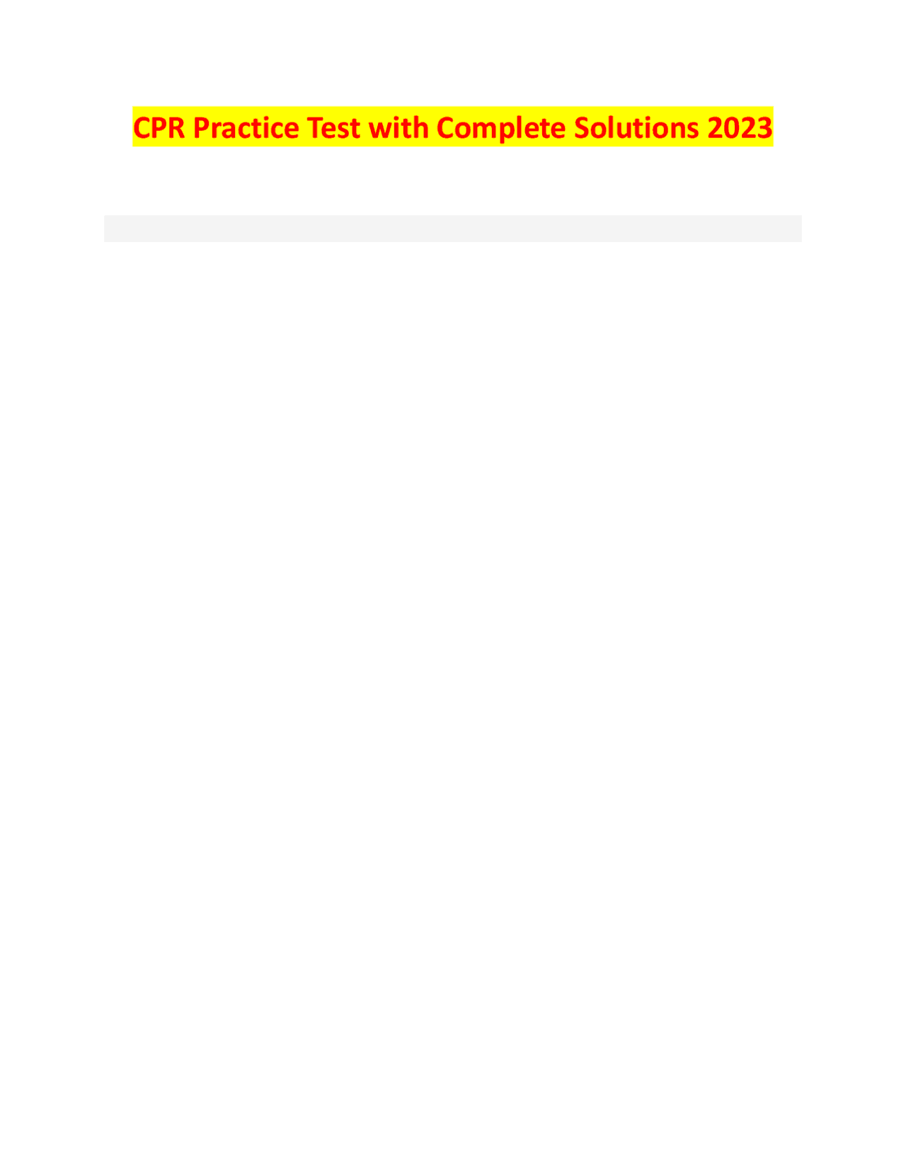 Cpr Practice Test With Complete Solutions 2023 Quizzes Nursing Docsity