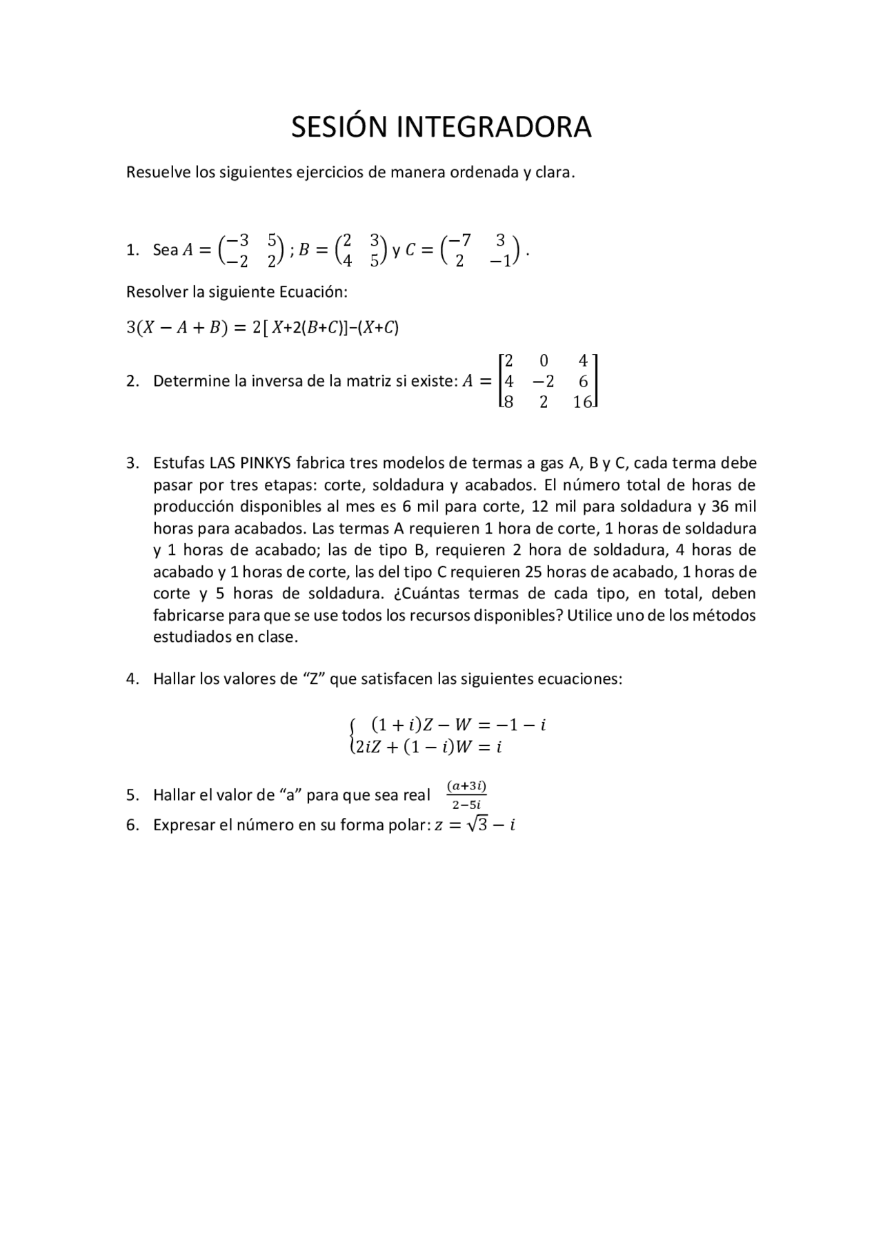 Teoría De Sesión Integradora Diapositivas De Matemáticas Docsity