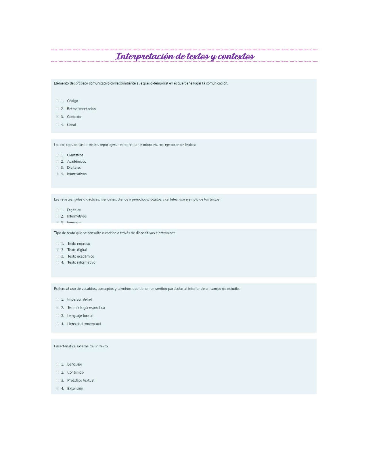 Examen de interpretación de textos y contextos | Guías, Proyectos ...