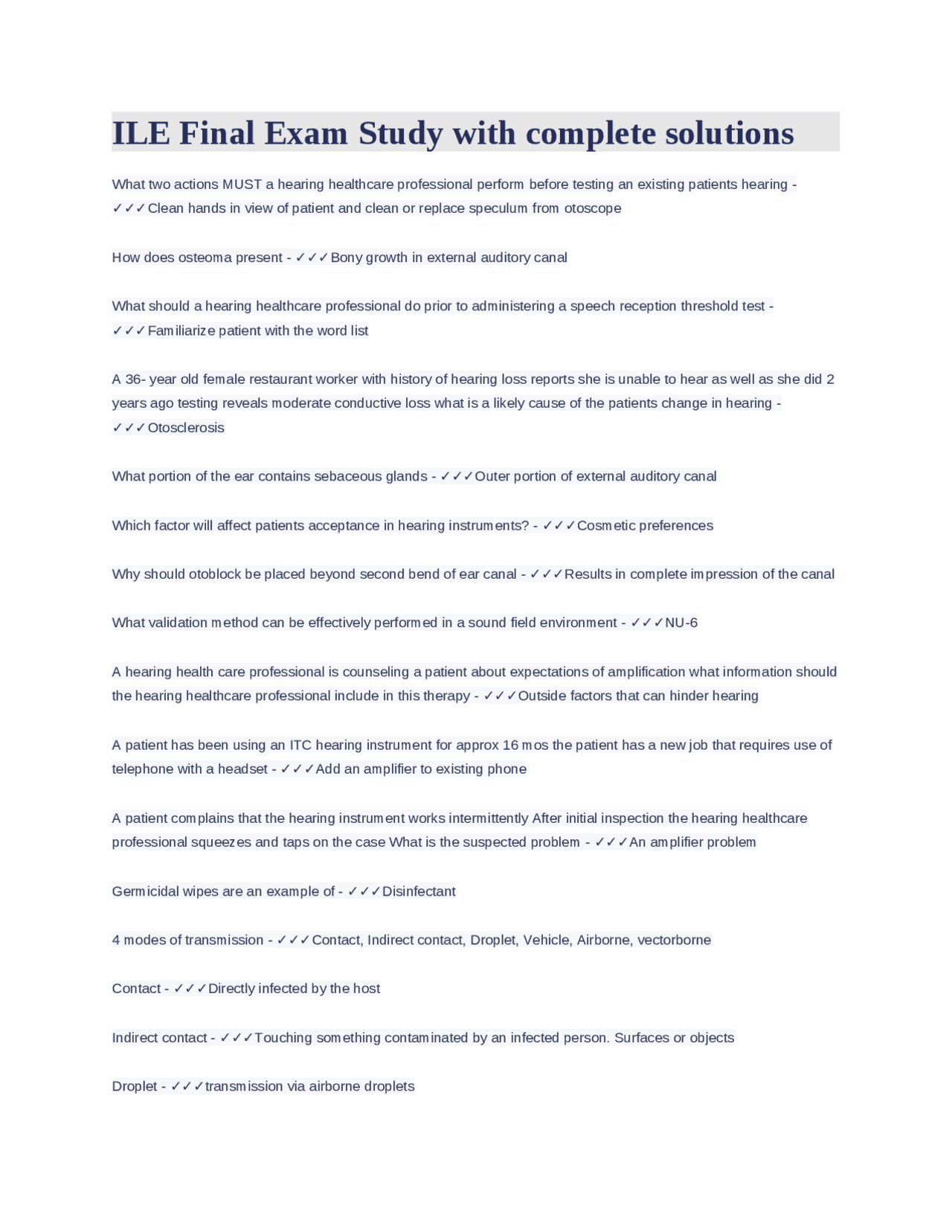 ILE Final Exam Study with complete solutions | Exams Public Health ...