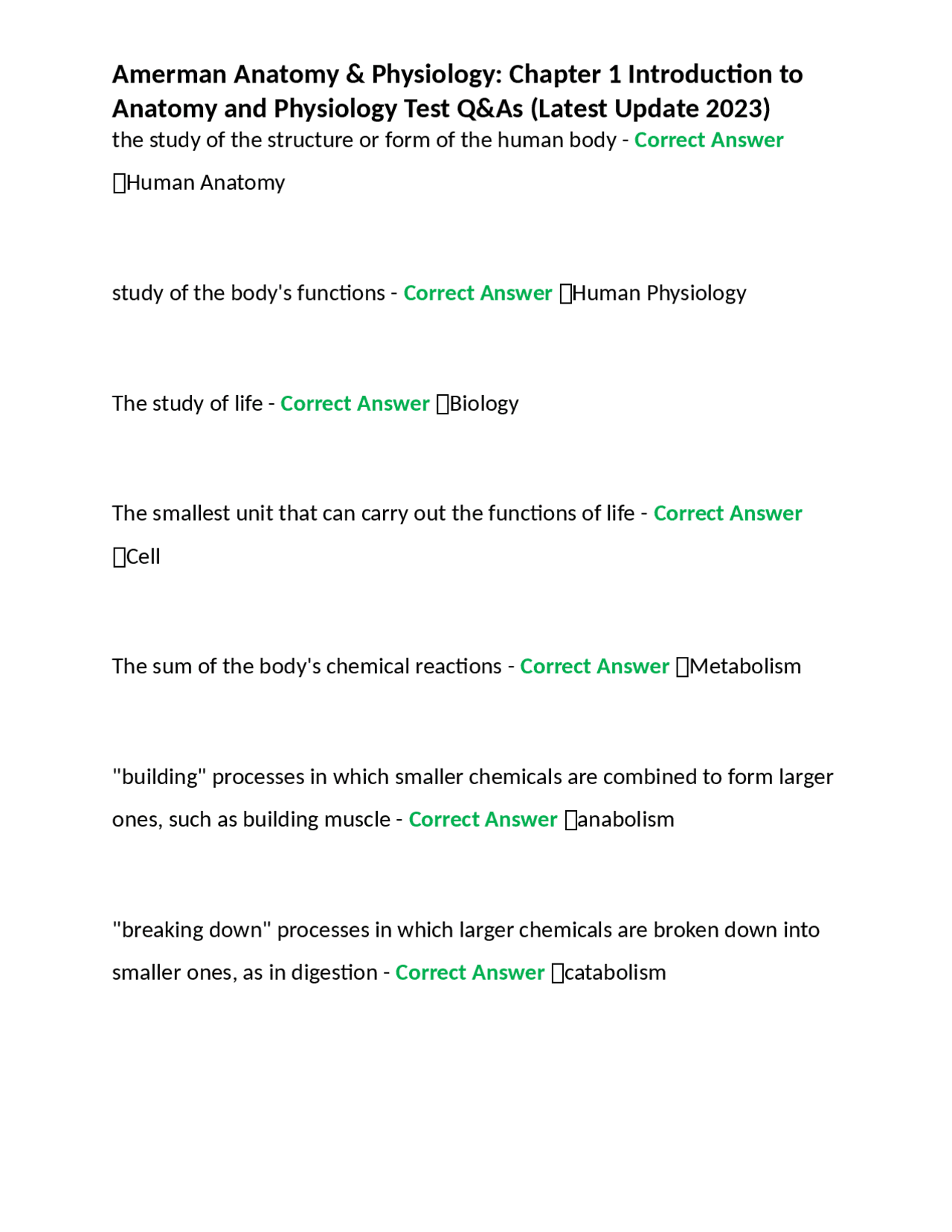 Amerman Anatomy & Physiology: Chapter 1 Introduction to Anatomy and ...