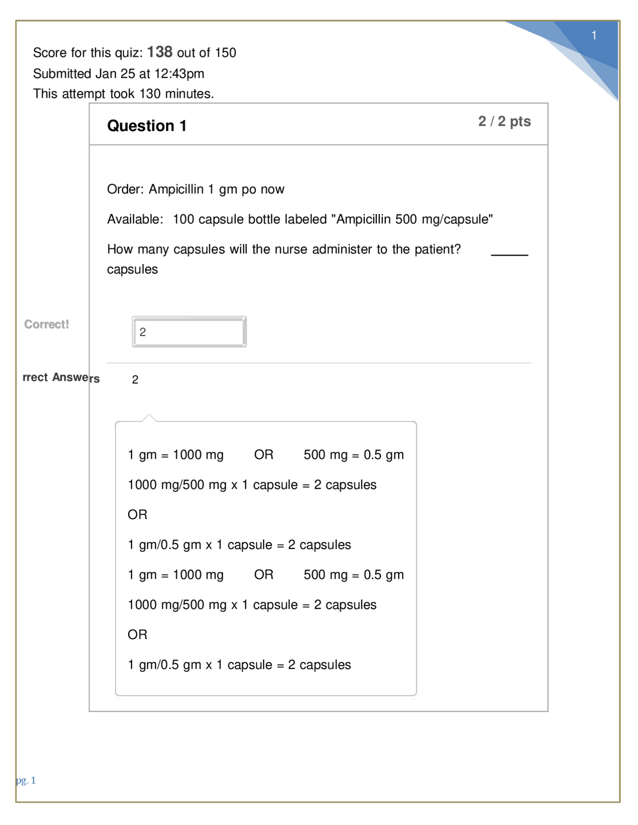 Dosage Calculation Exam: RN299 - Nursing Capstone | Exams Nursing | Docsity