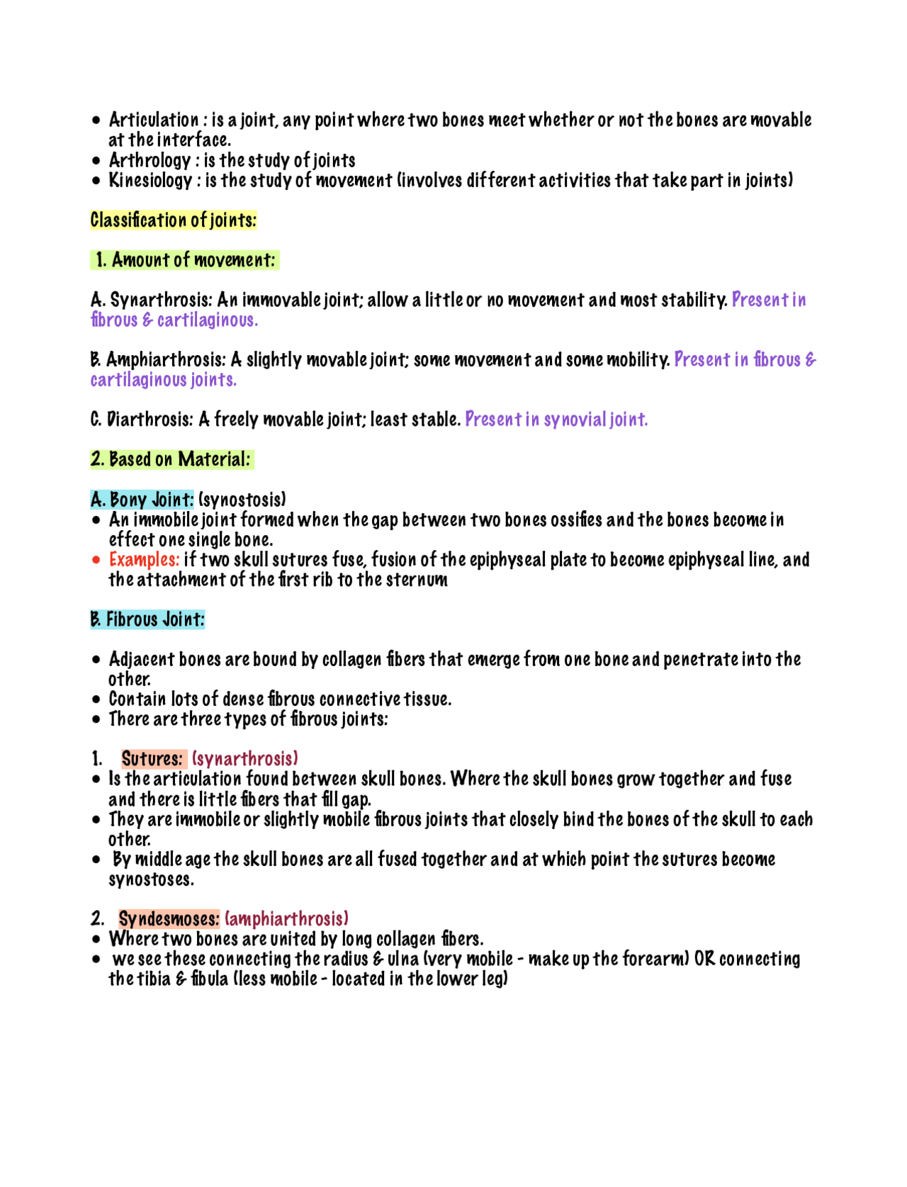 Joint & Classifications Study Guide | Study Guides, Projects, Research ...