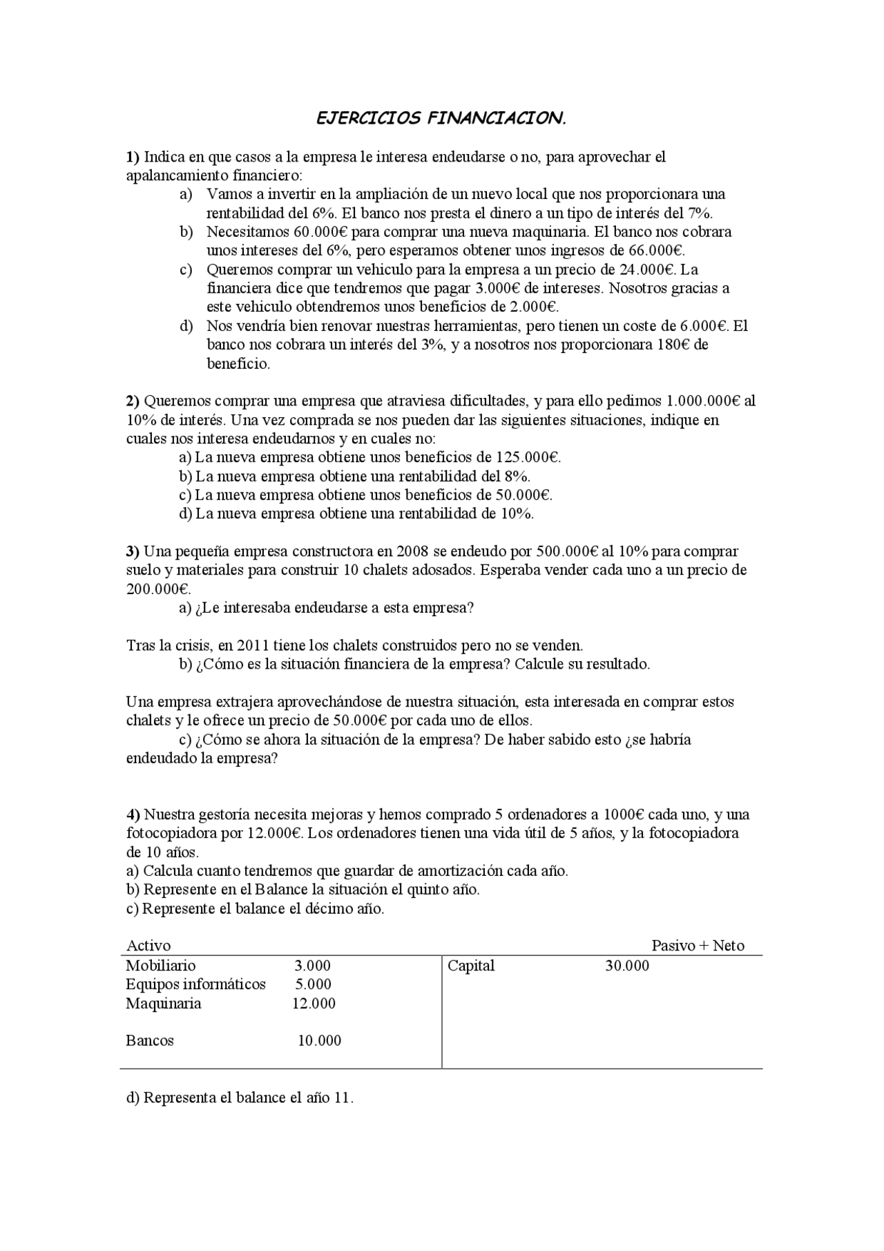 EJERCICIOS PRACTICOS | Esercizi di Economia | Docsity