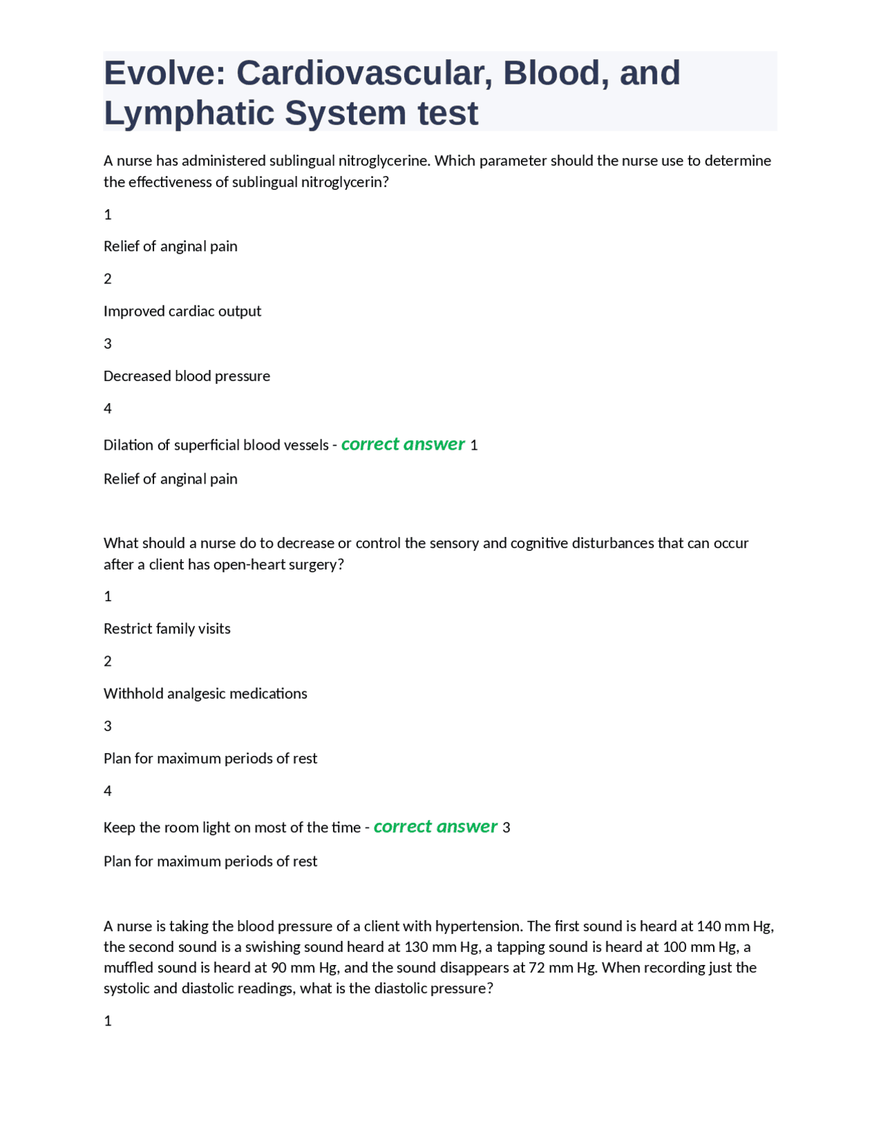 Evolve: Cardiovascular, Blood, and Lymphatic System test | Exercises ...