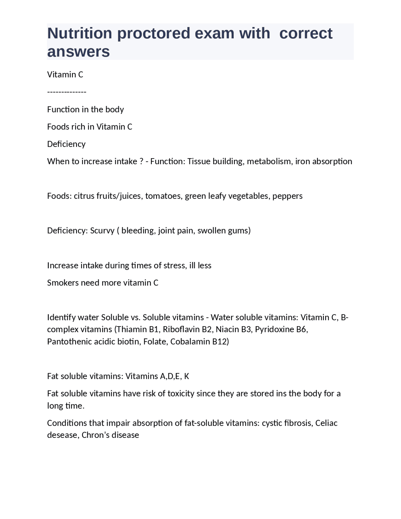 Nutrition proctored exam with correct answers | Exams Nursing | Docsity