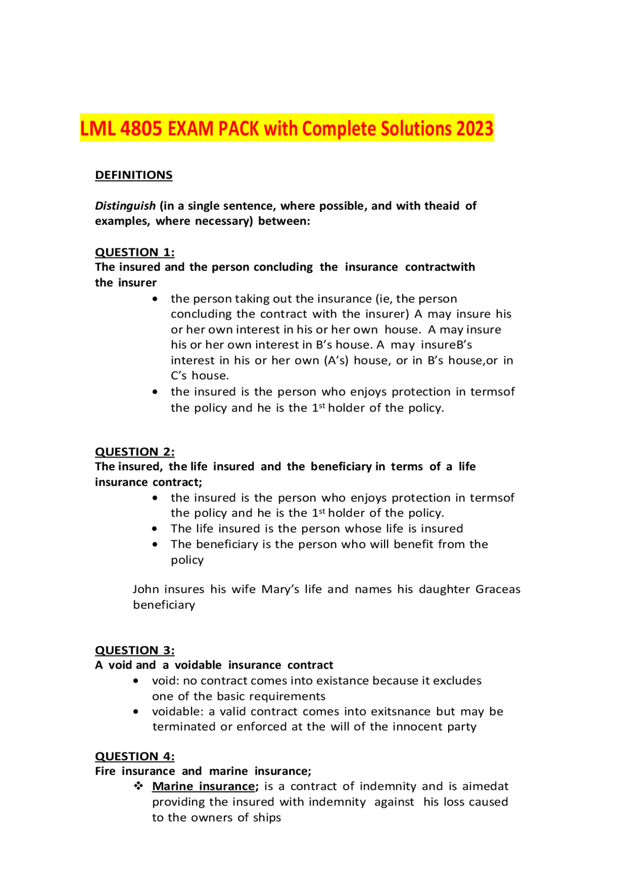 LML 4805 EXAM PACK with Complete Solutions 2023 | Exams Business | Docsity