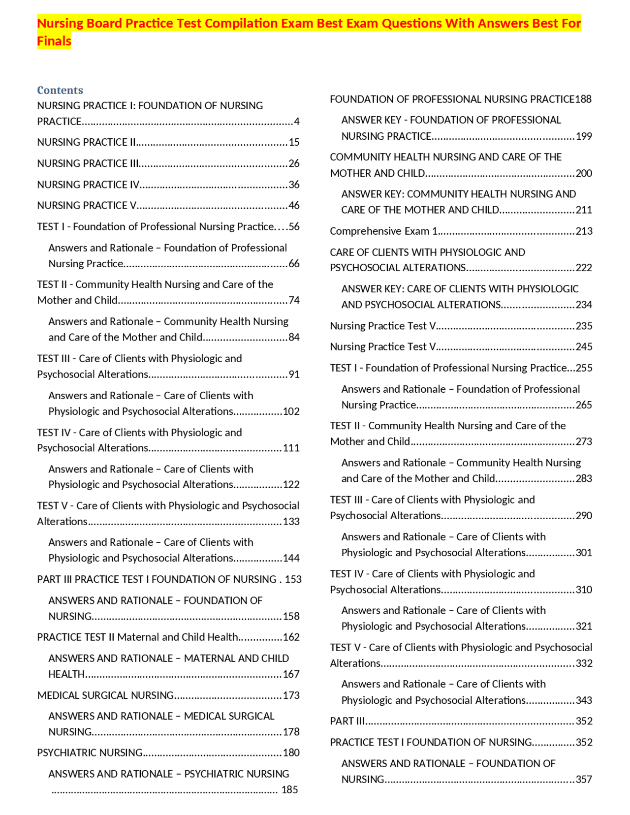 Nursing Board Practice Test Compilation Exam Best Exam Questions With ...
