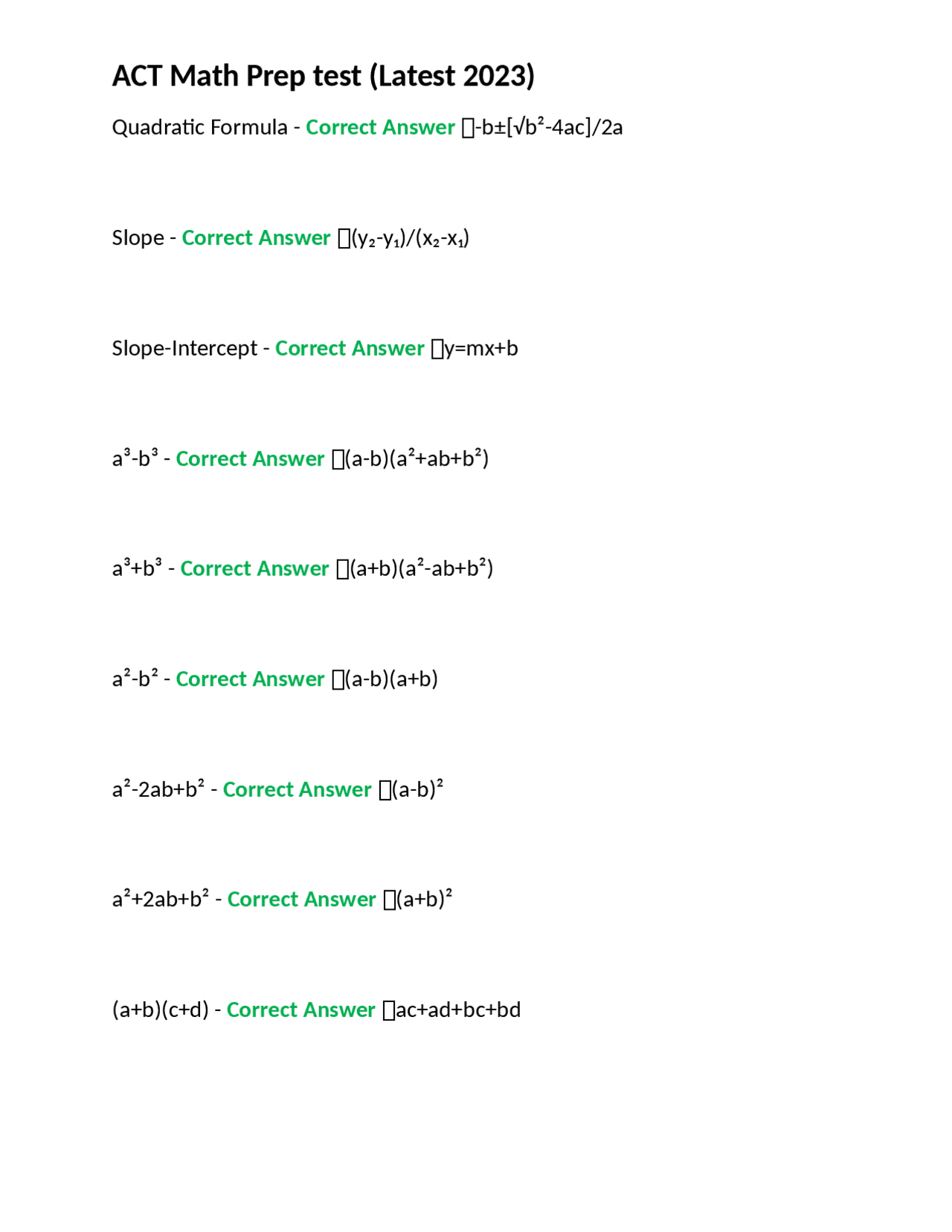 ACT Math Prep test (Latest 2023) | Exams Nursing | Docsity