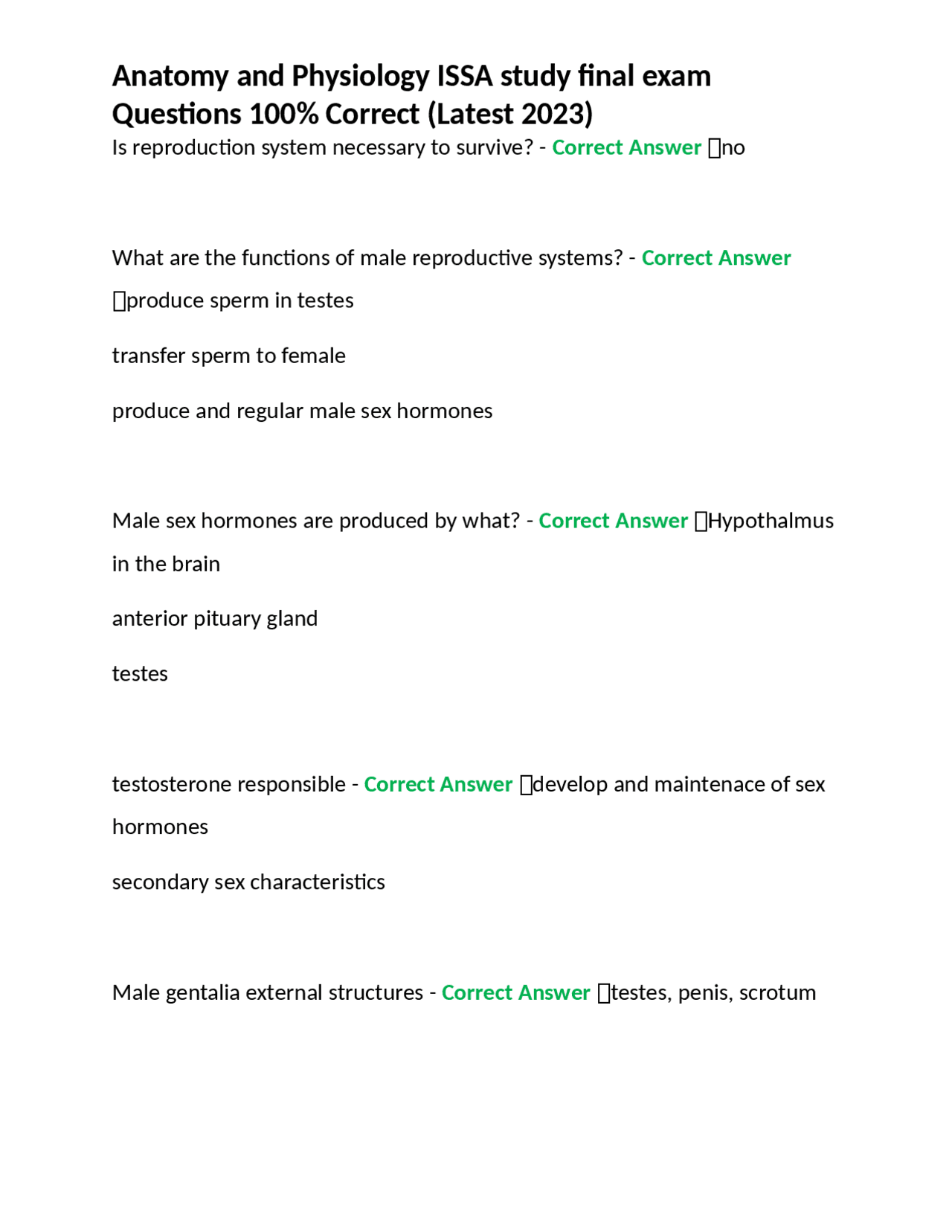 Anatomy and Physiology ISSA study final exam Questions 100% Correct ...