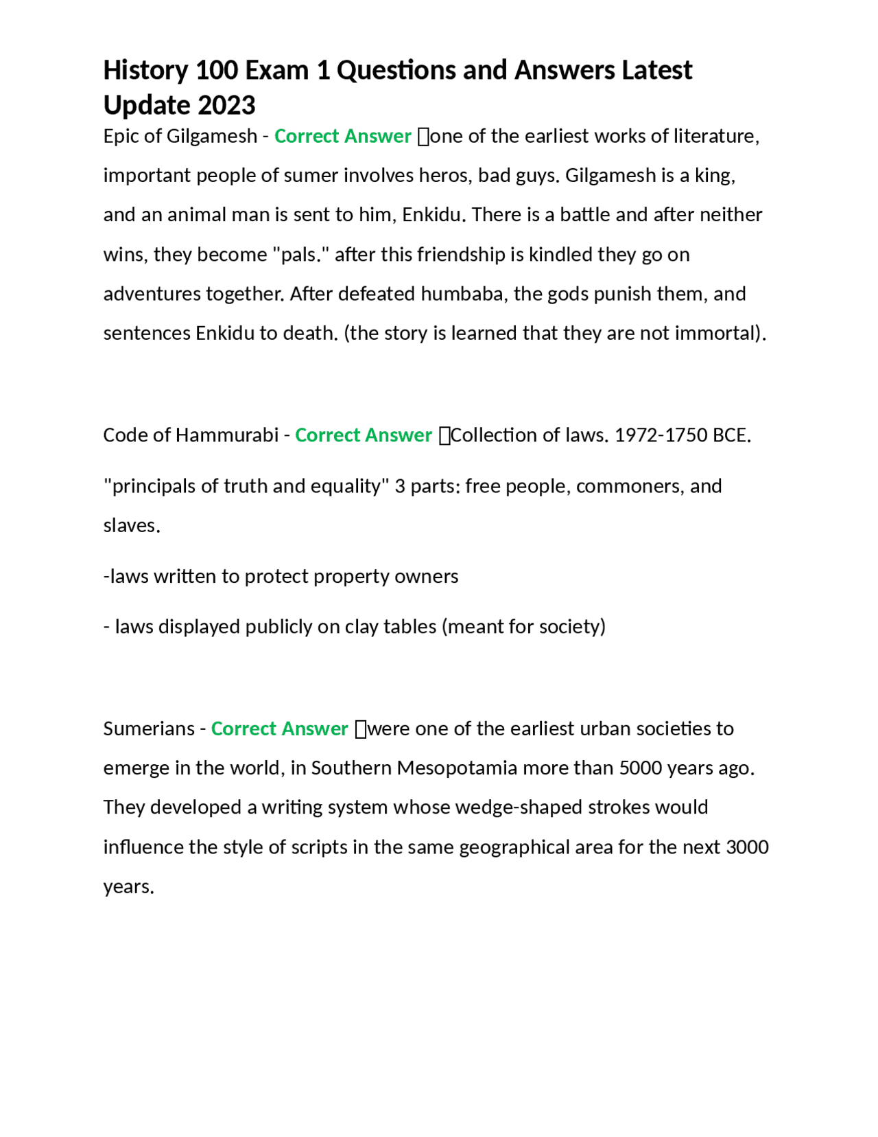 History 100 Exam 1 Questions and Answers Latest Update 2023 | Exams ...