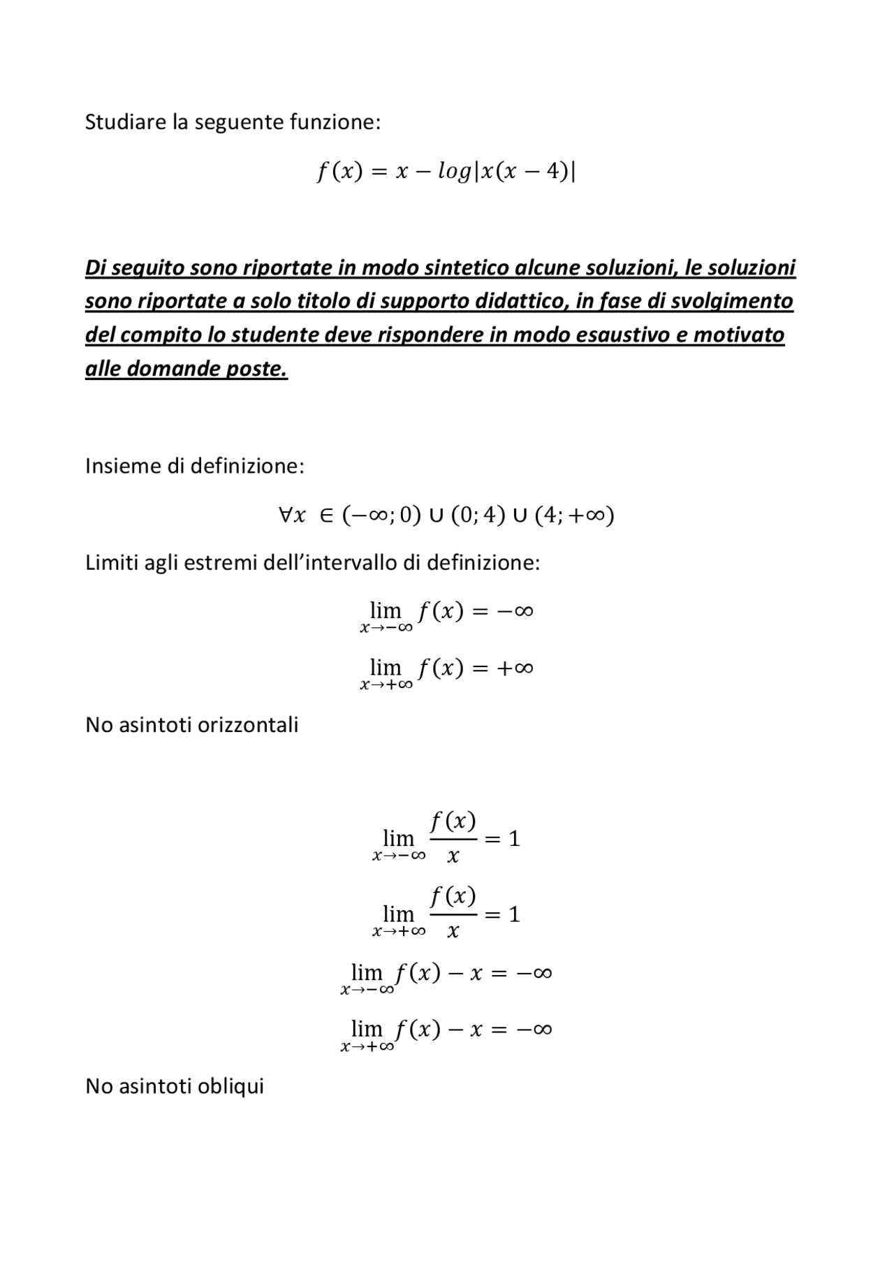 LO STUDIO DI UNA FUNZIONE | Esercizi di Matematica Generale | Docsity
