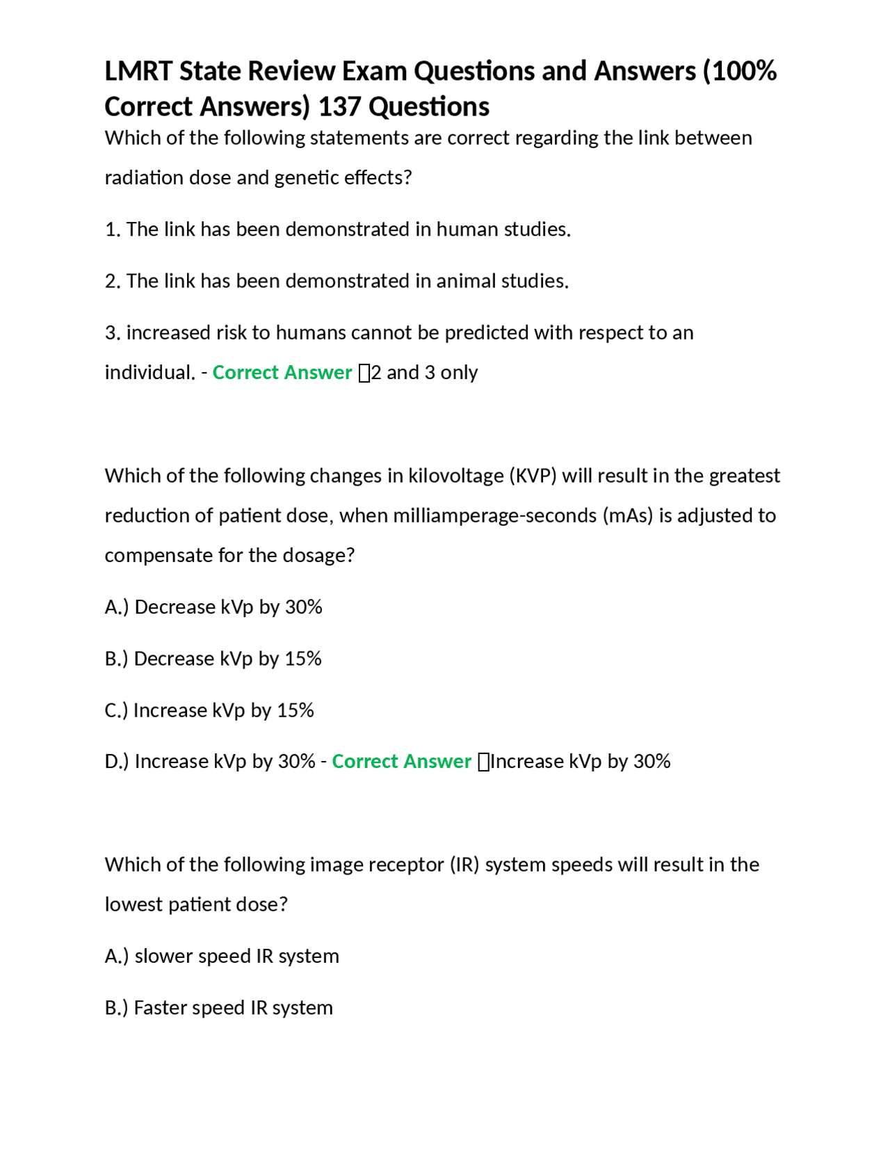 LMRT State Review Exam Questions and Answers (100% Correct Answers) 137 ...