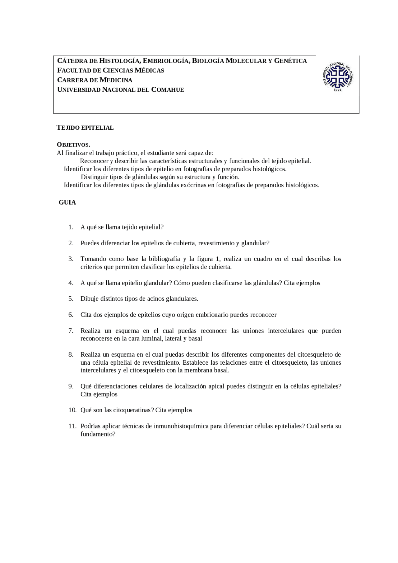Tejido Epitelial Ejercicios Tp Ejercicios De Histología Docsity