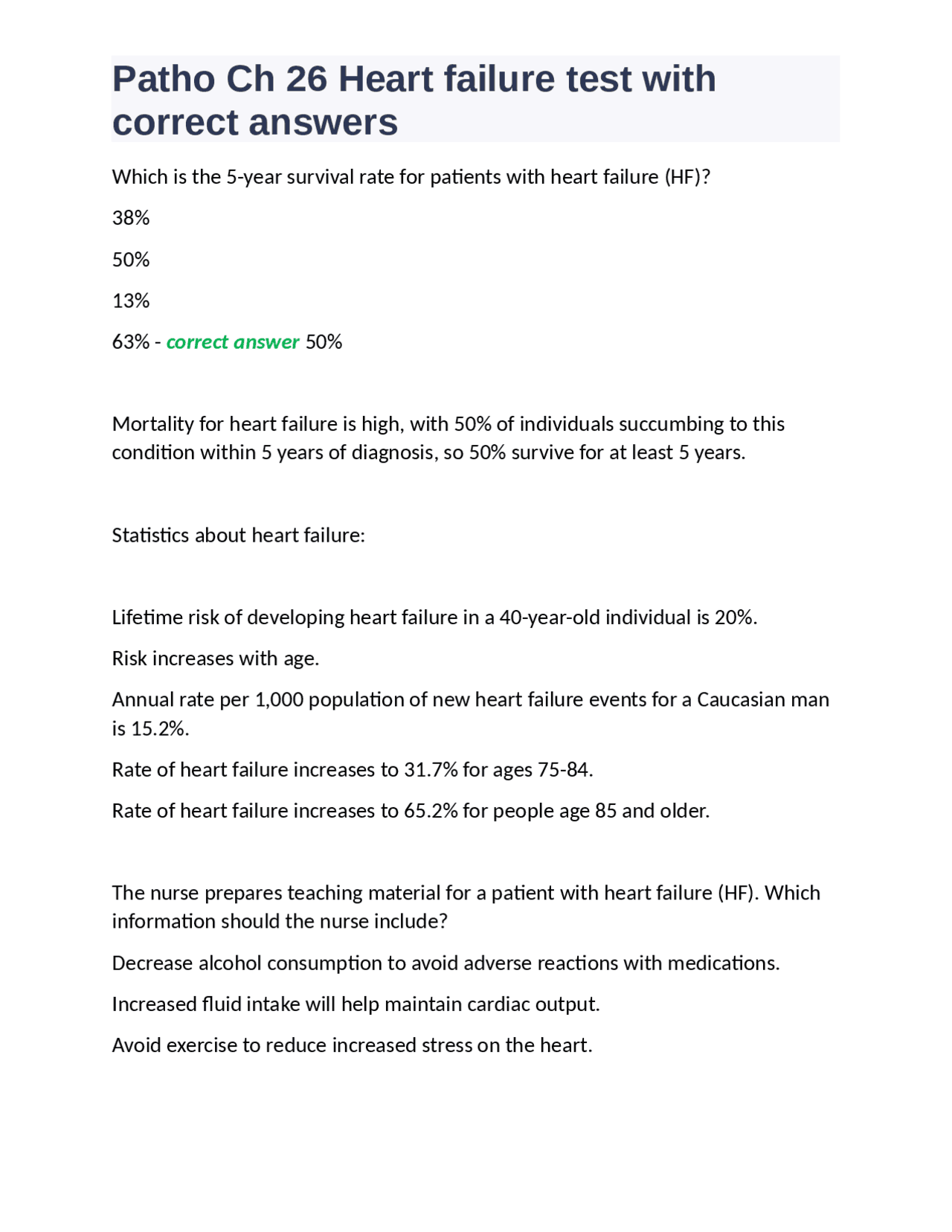 Patho Ch 26 Heart failure test with correct answers | Exams Nursing ...