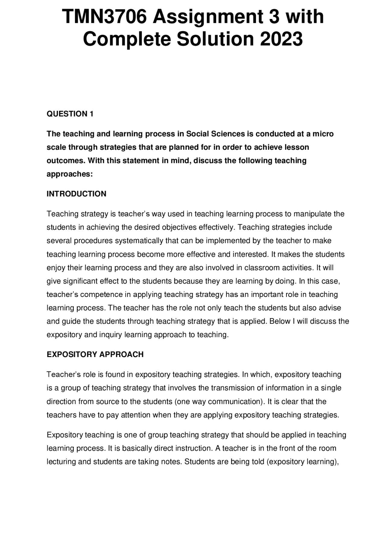 Tmn3706 Assignment 3 With Complete Solution 2023 Exams Business Docsity
