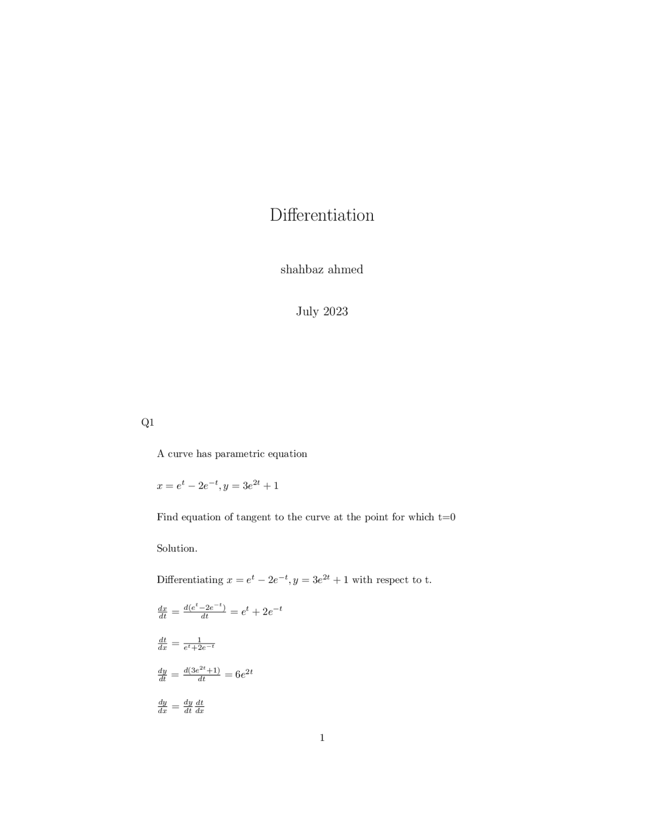 Differential Calculus Exams Mathematics Docsity