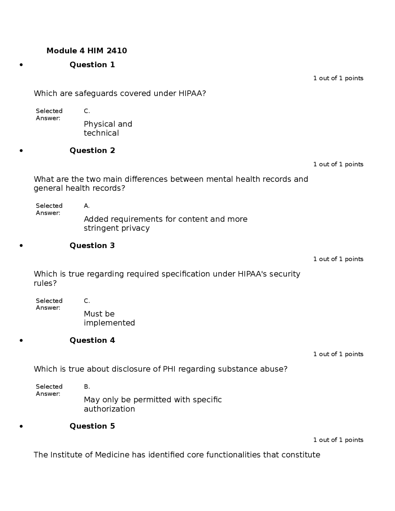 Module 4 Him 2410 Quiz Exams Health Sciences Docsity