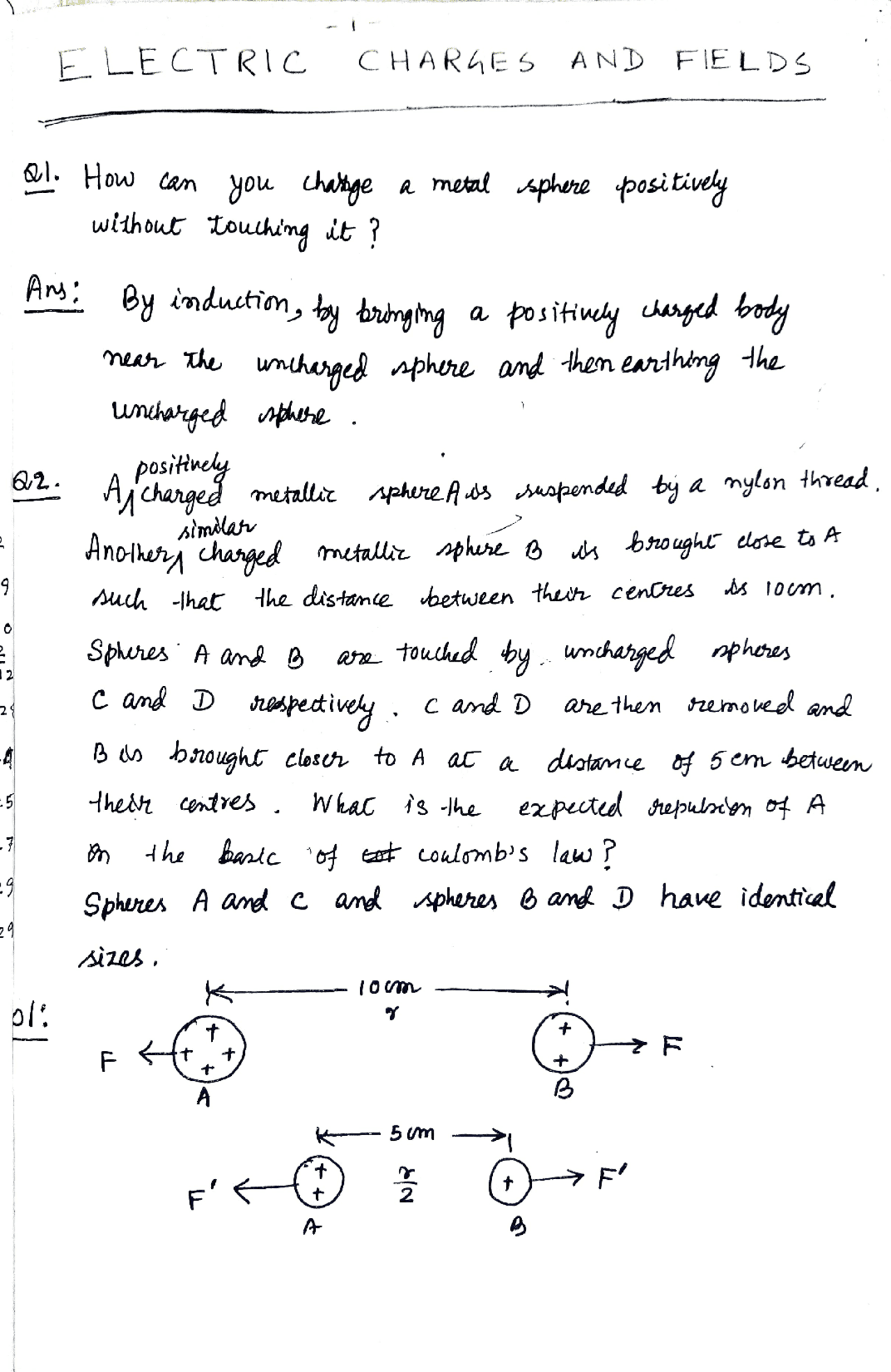 Chapter 1 Electric Charges And Fields Exams Physics Docsity