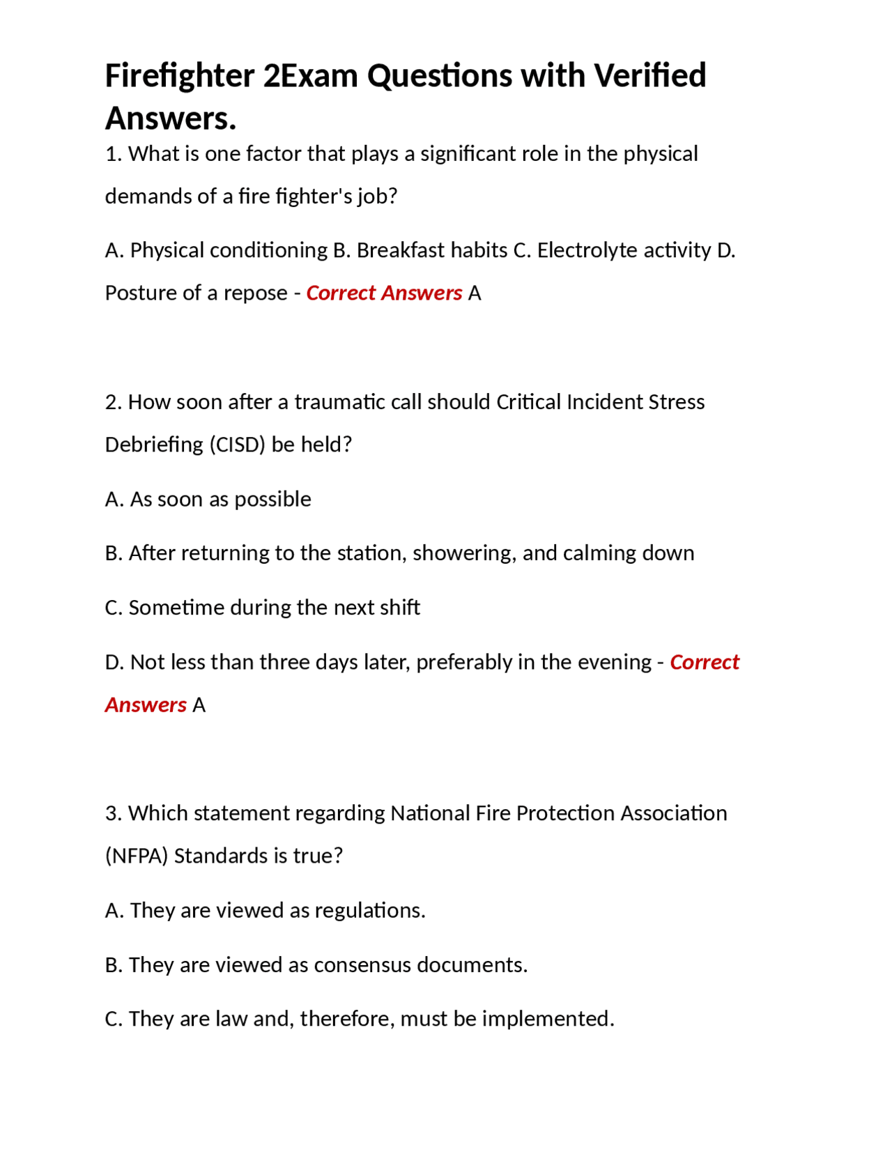 Firefighter 2Exam Questions with Verified Answers. | Exams Nursing ...