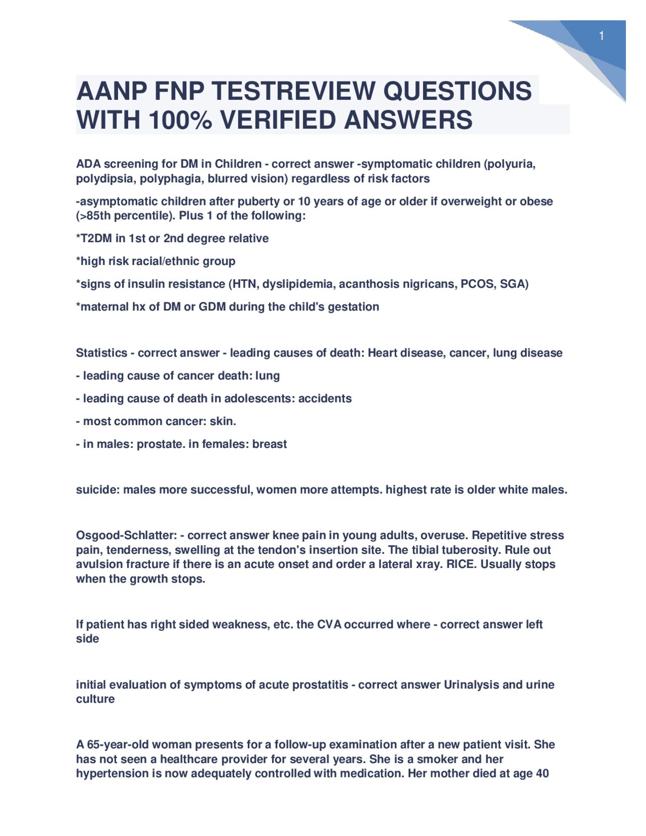 AANP FNP TESTREVIEW QUESTIONS WITH 100% VERIFIED ANSWERS 2023/2024 ...