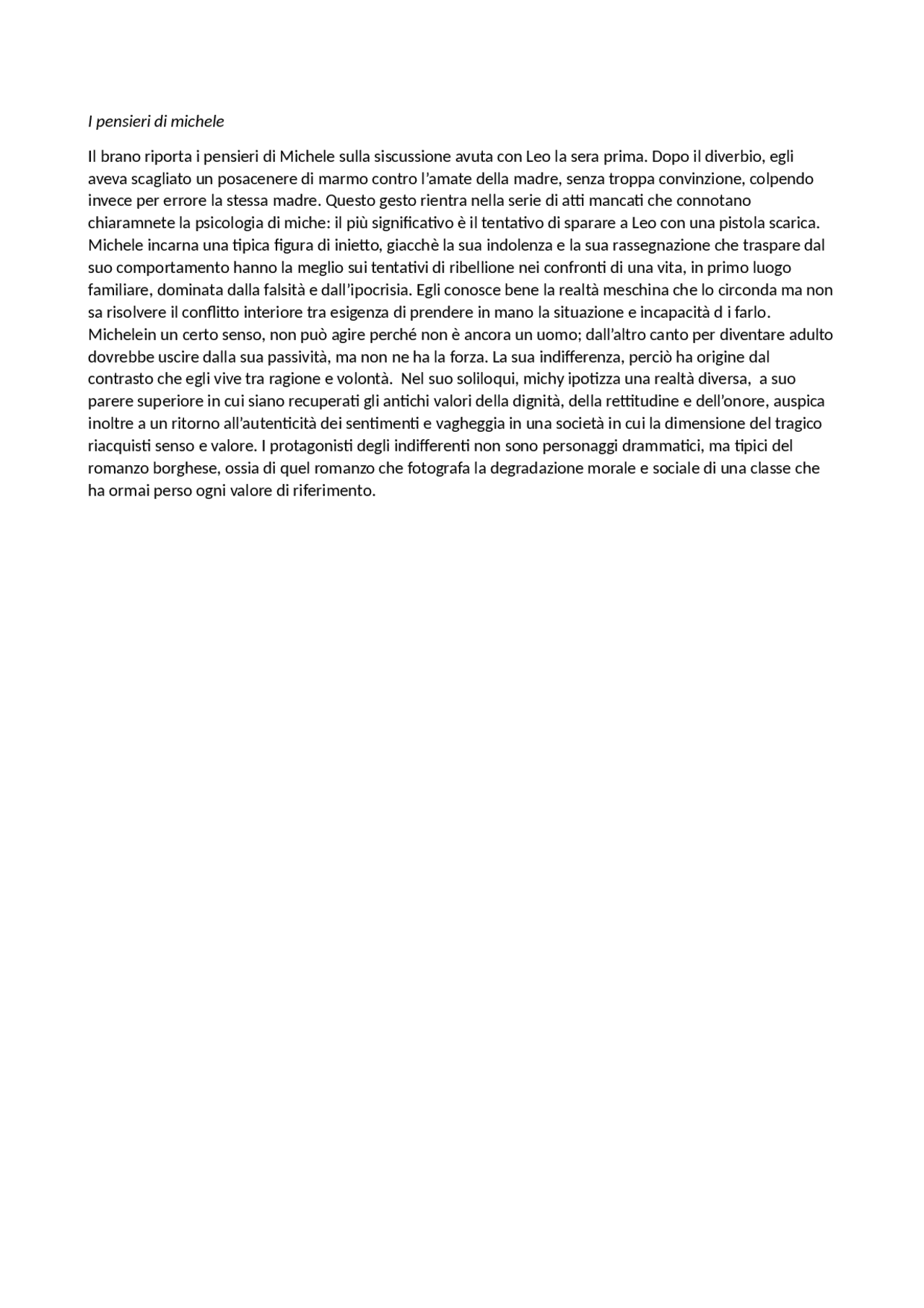 Spiegazione brano Moravia | Appunti di Letteratura Italiana | Docsity