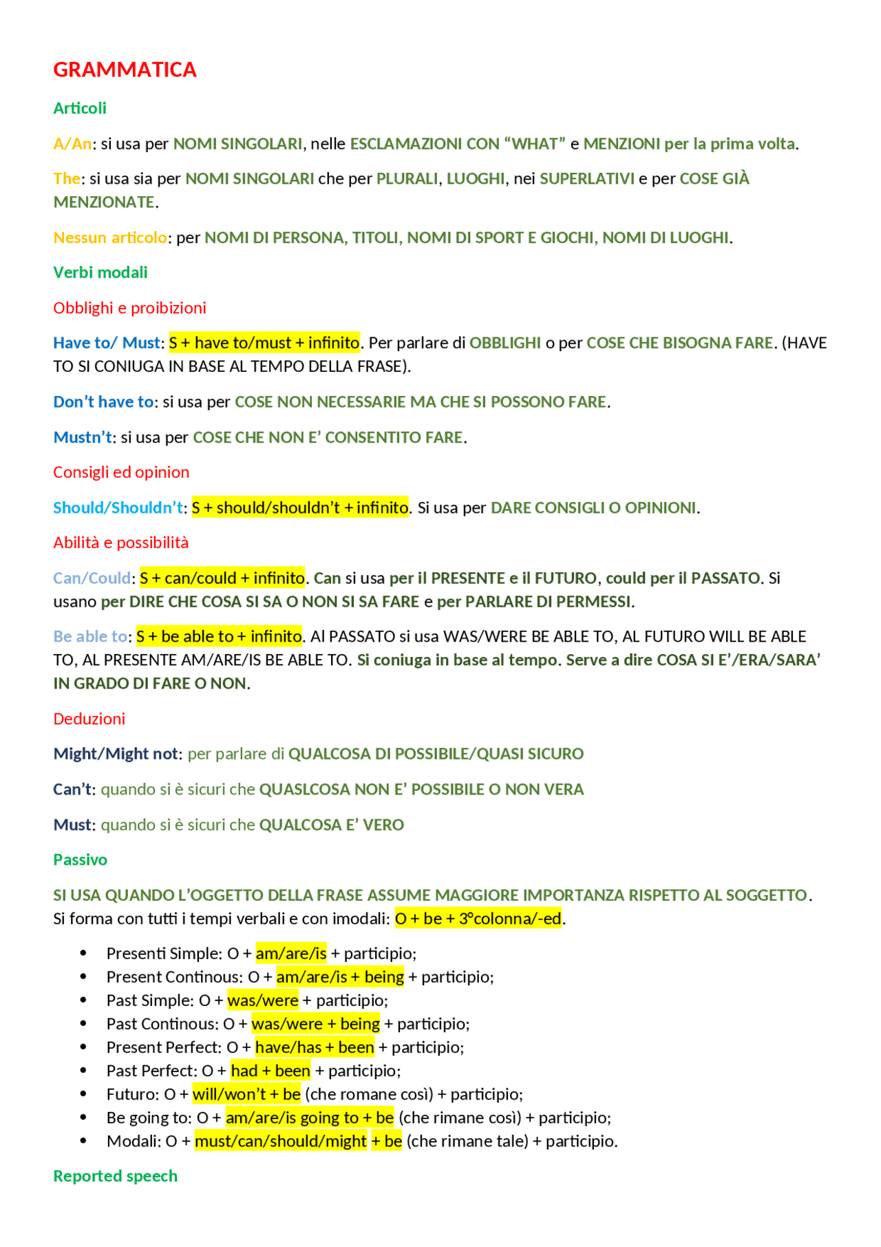 Grammatica inglese Riassunto | Schemi e mappe concettuali di Lingua Inglese | Docsity