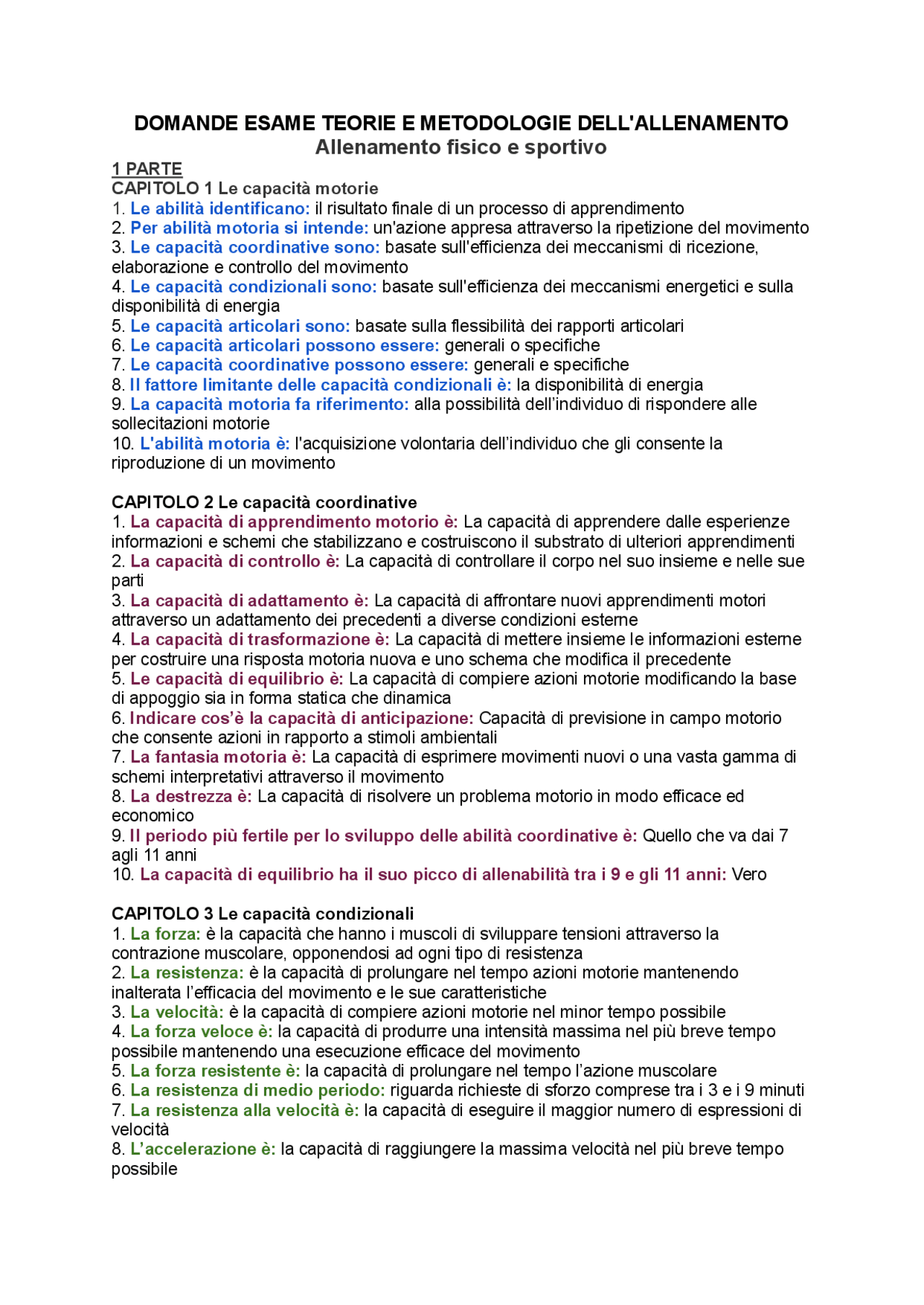 Domande esame teorie e metodologie dell'allenamento | Prove d'esame di Teoria E Metodologia Dell ...
