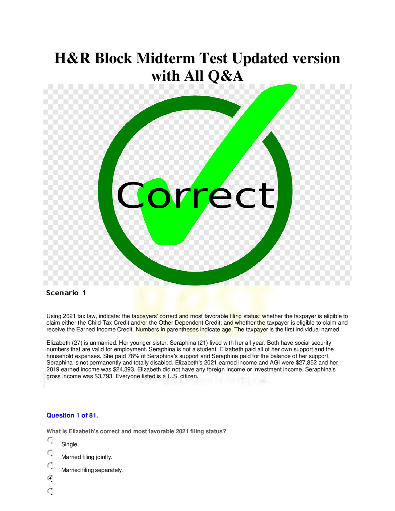 H&R Block Midterm Test Updated version with All Q&A | Exams Nursing ...