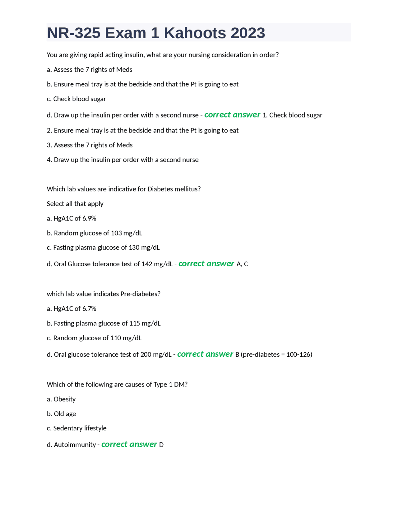 Diabetes Management: Multiple Choice Questions and Answers | Exams ...