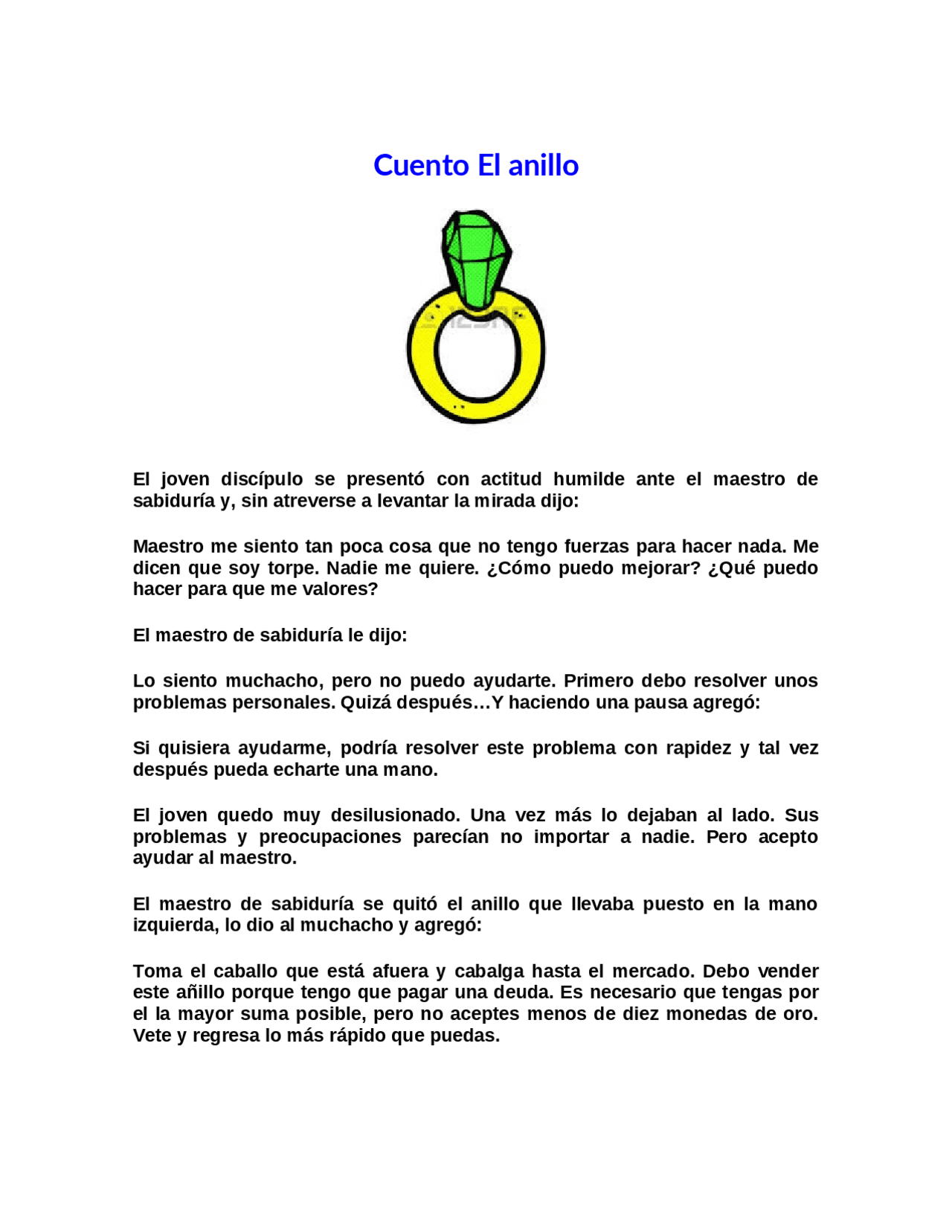 Cuento de los anillos | Apuntes de Lengua y Literatura | Docsity