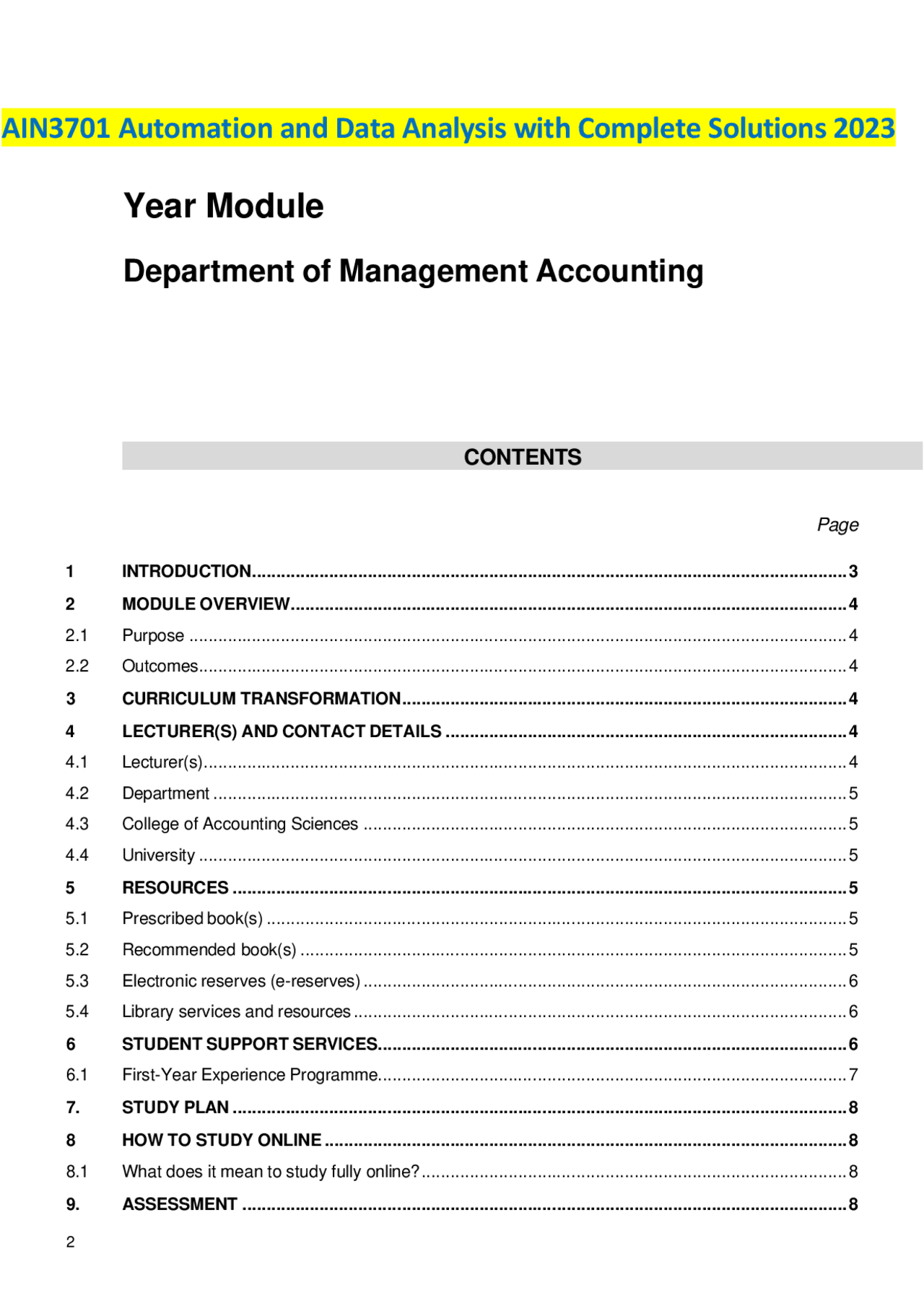 AIN3701 Automation and Data Analysis with Complete Solutions 2023 | Exams Mobile Computing | Docsity