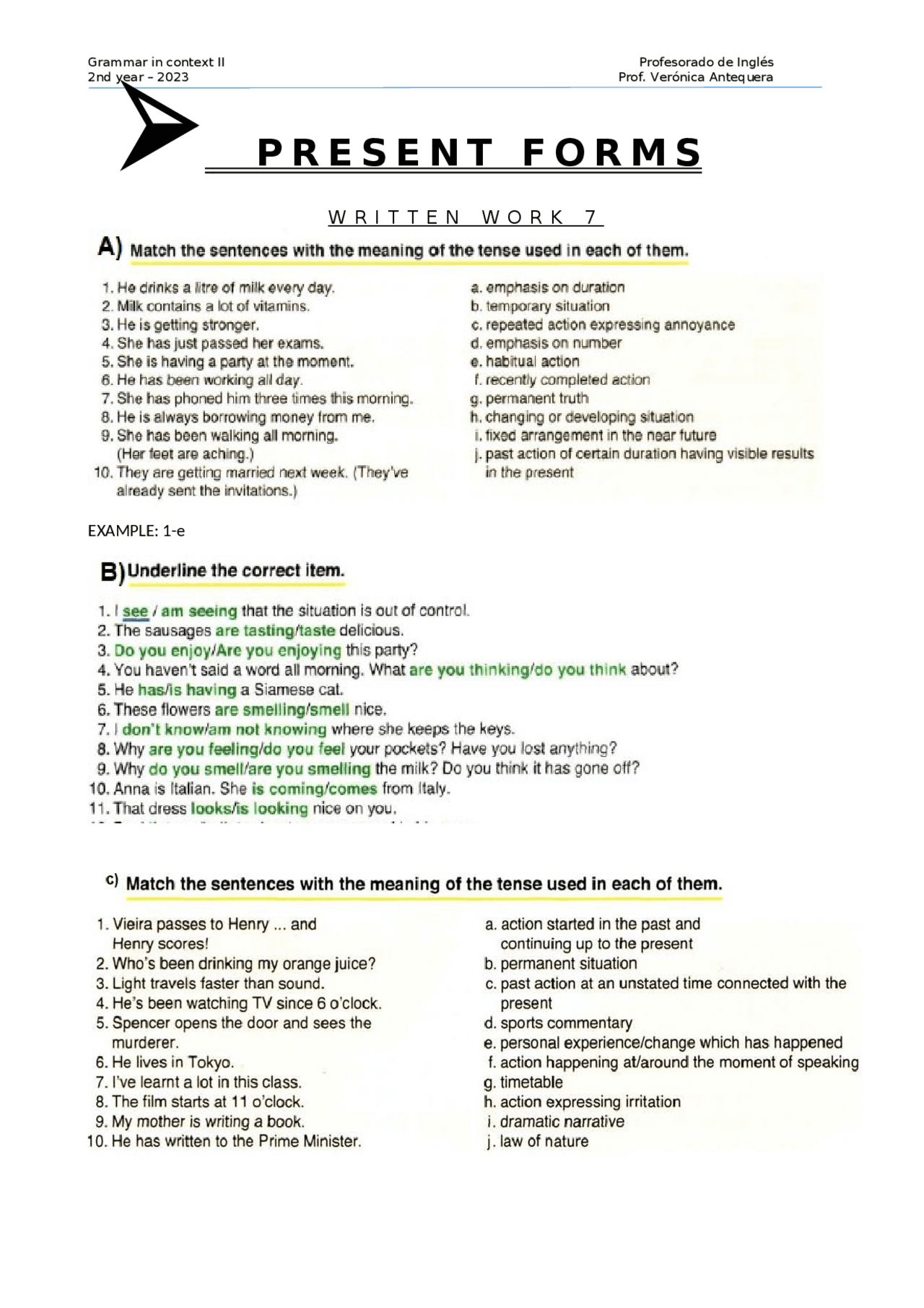 Written work for english students | Ejercicios de Idiomas | Docsity