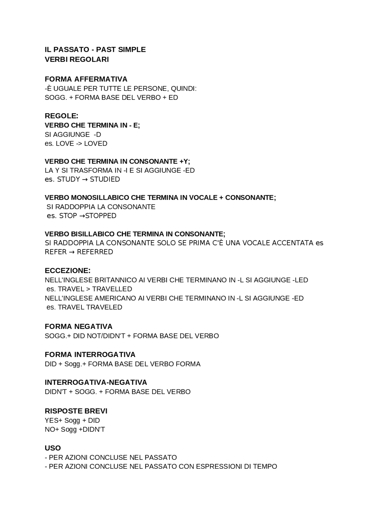 Past simple verbi regolari e irregolari | Sintesi del corso di Inglese ...