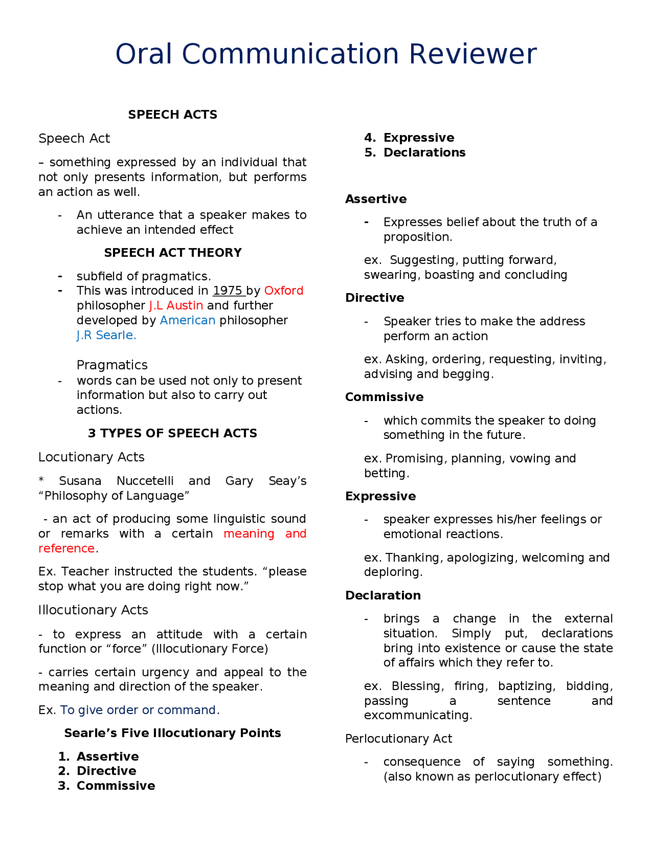 Speech Acts Oral Communication Quarter 2 Lessons | Study notes English ...