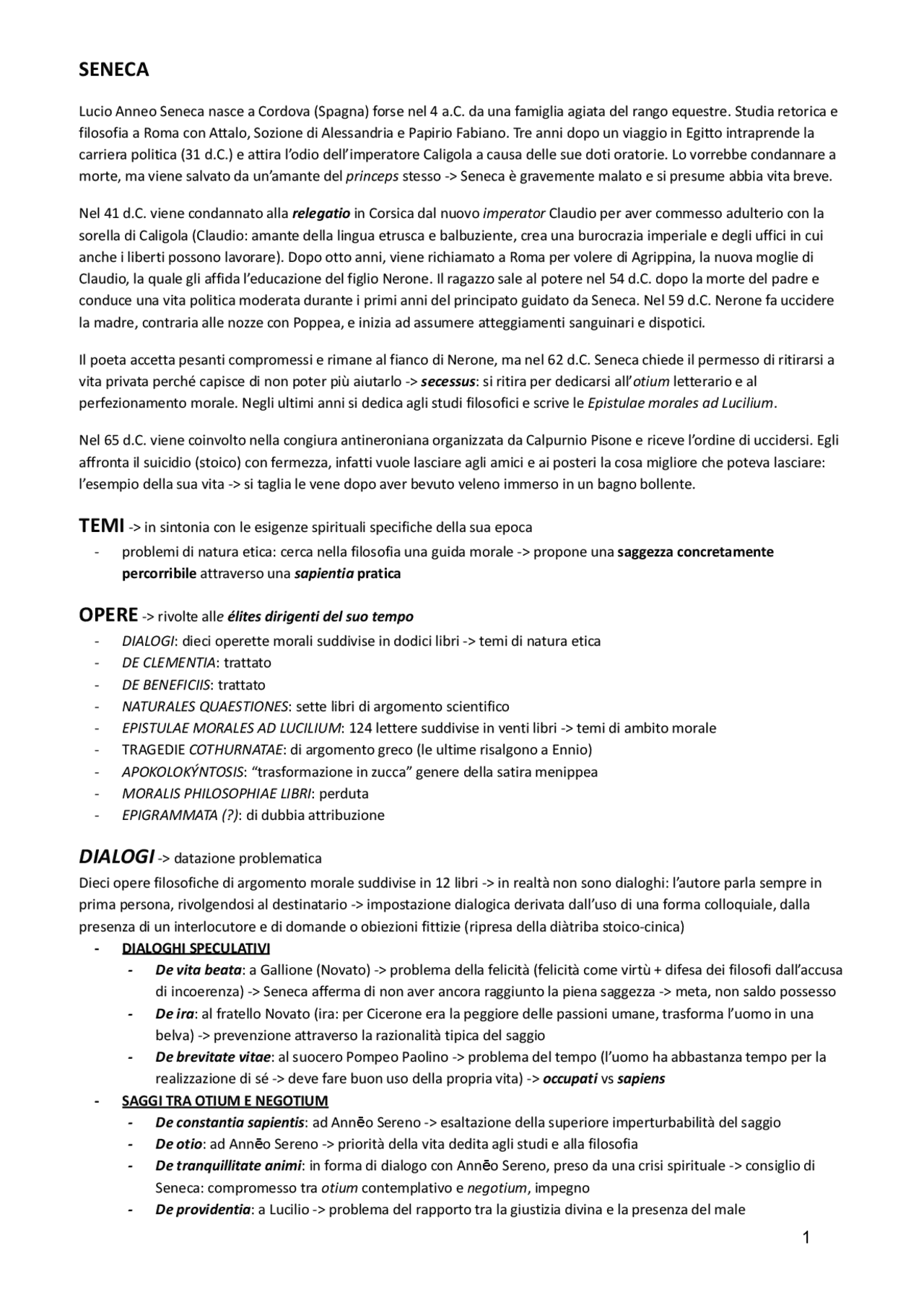 Biografia di Seneca e opere | Appunti di Latino | Docsity