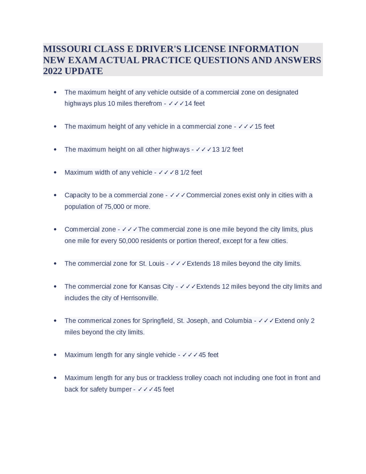MISSOURI CLASS E DRIVER'S LICENSE INFORMATION NEW EXAM ACTUAL PRACTICE ...
