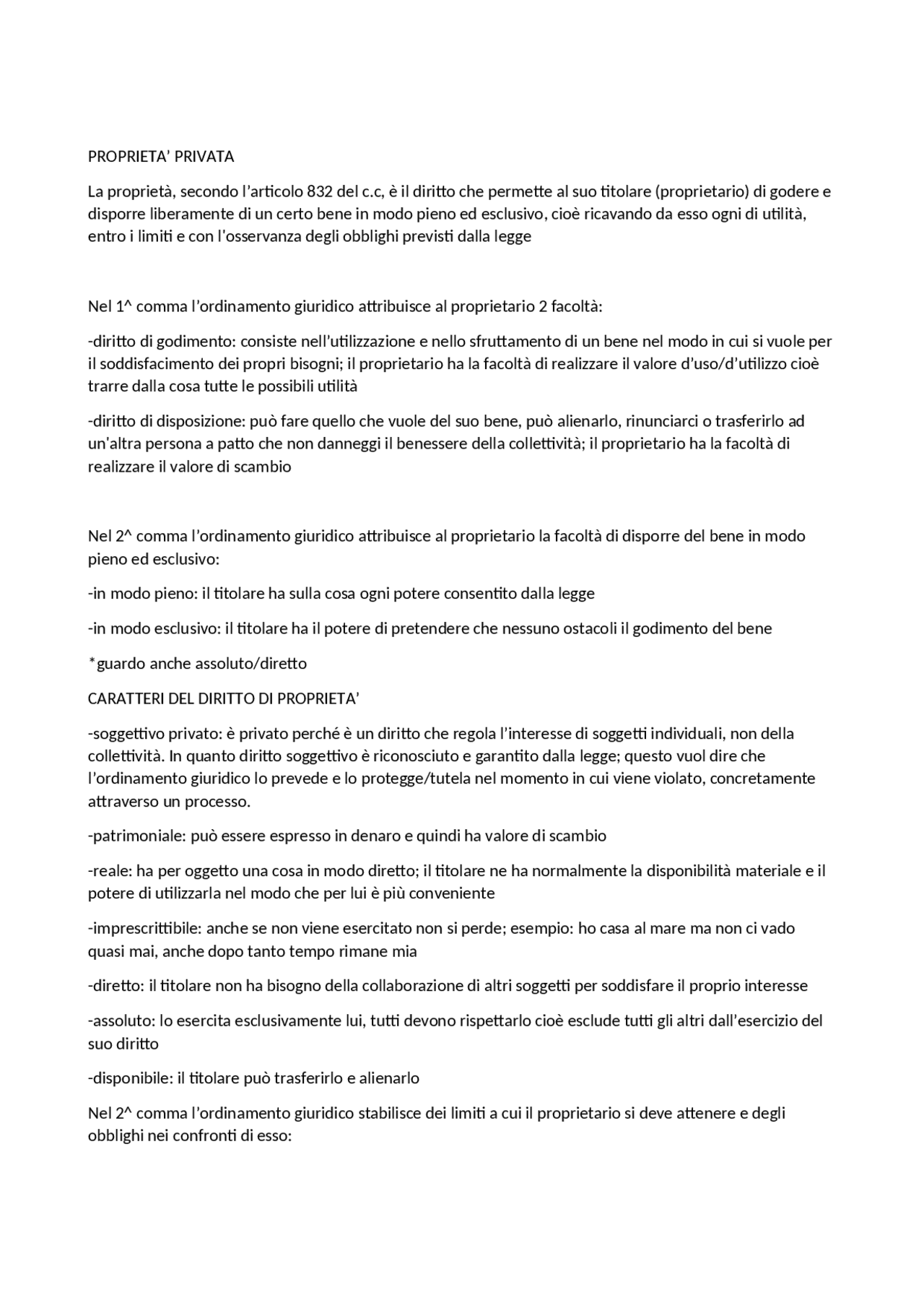 La proprietà privata | Appunti di Diritto | Docsity