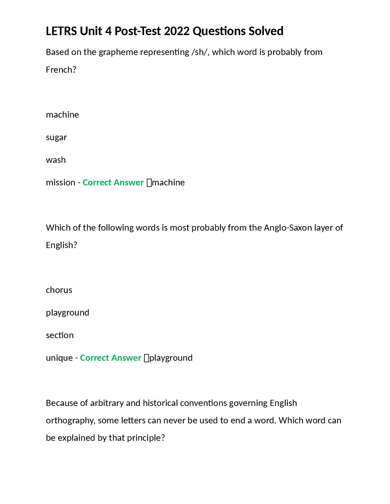 LETRS Unit 4 Post-Test 2022 Questions Solved | Exams Nursing | Docsity