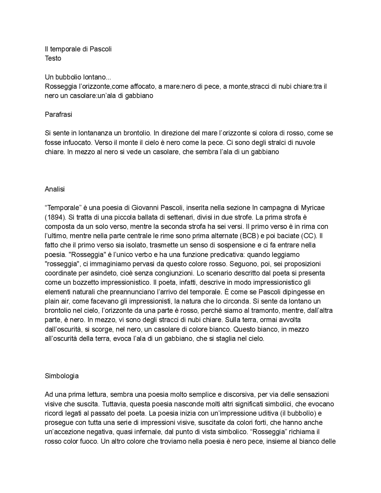 Analisi e Parafrasi de " Il temporale" di Pascoli | Appunti di Italiano ...