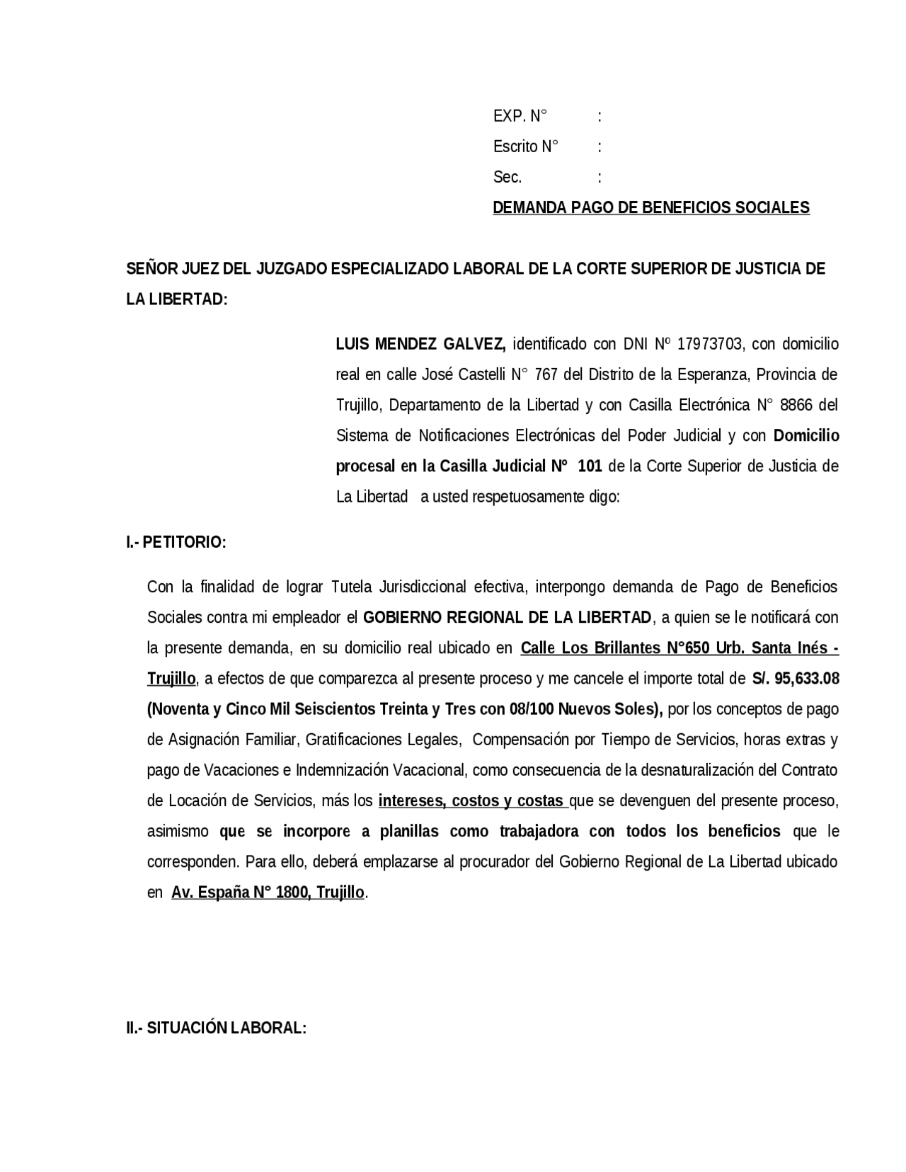 Contienee modelo de demanda para presentar en procesos judiciales o ...