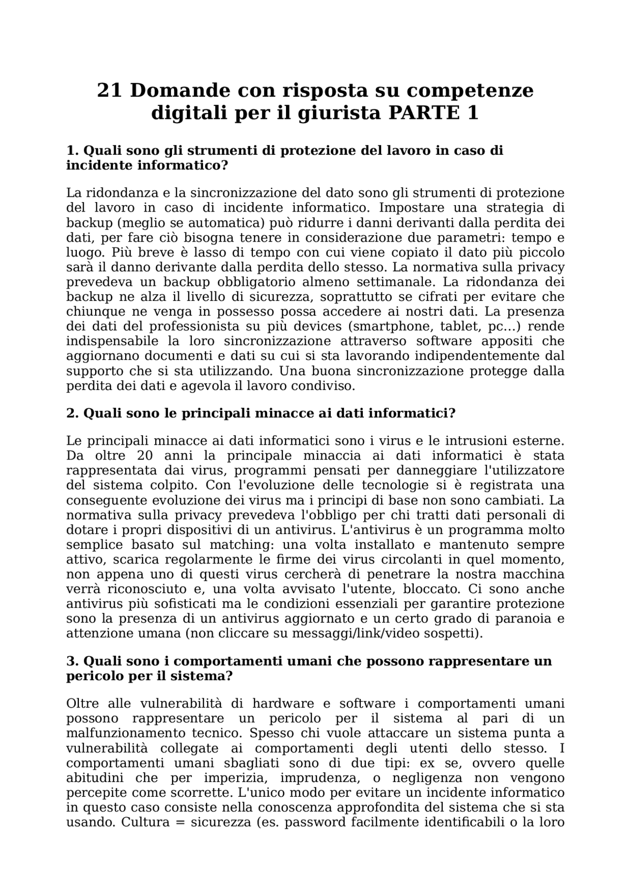 Competenze digitali per il giurista PARTE 1. Quiz di 21 domande e risposte. | Panieri di ...
