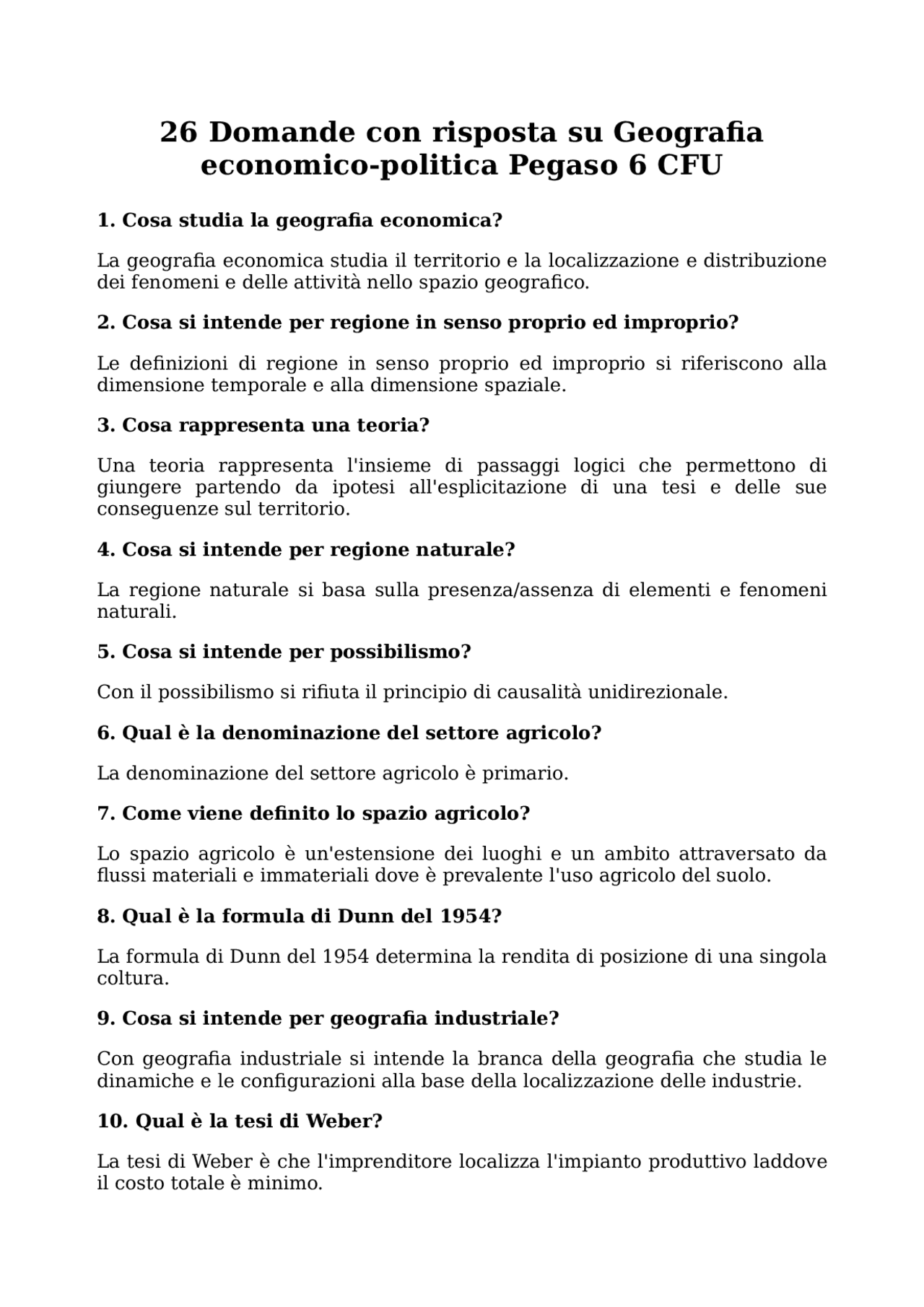 Geografia economico-politica Pegaso 6 CFU. Quiz di 26 domande e risposte. | Panieri di Geografia ...