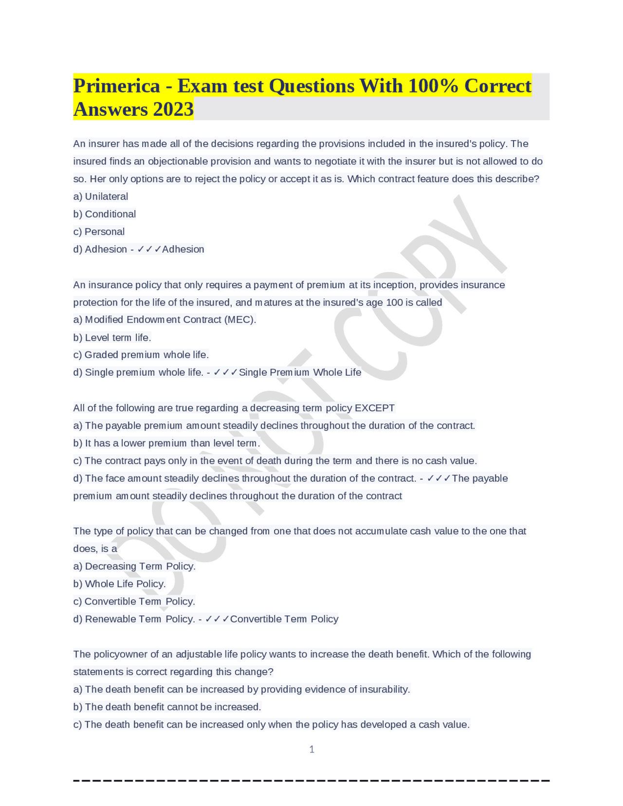 Primerica - Exam test Questions With 100% Correct Answers 2023 | Exams ...