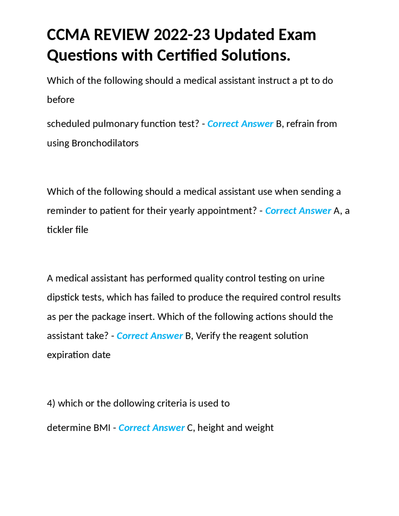 CCMA REVIEW 2022-23 Updated Exam Questions with Certified Solutions ...