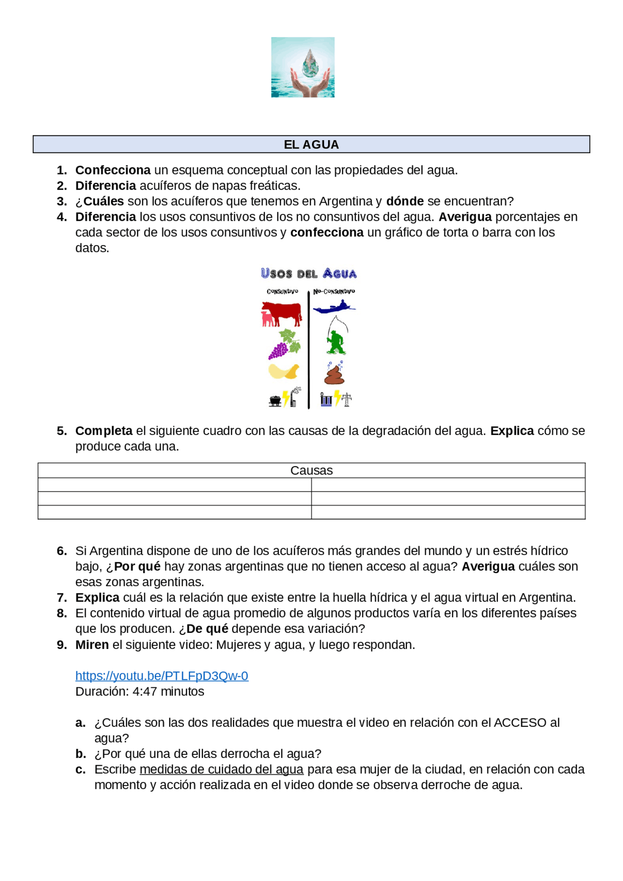 El agua y su contaminación | Ejercicios de Ciencias de la Tierra y del ...