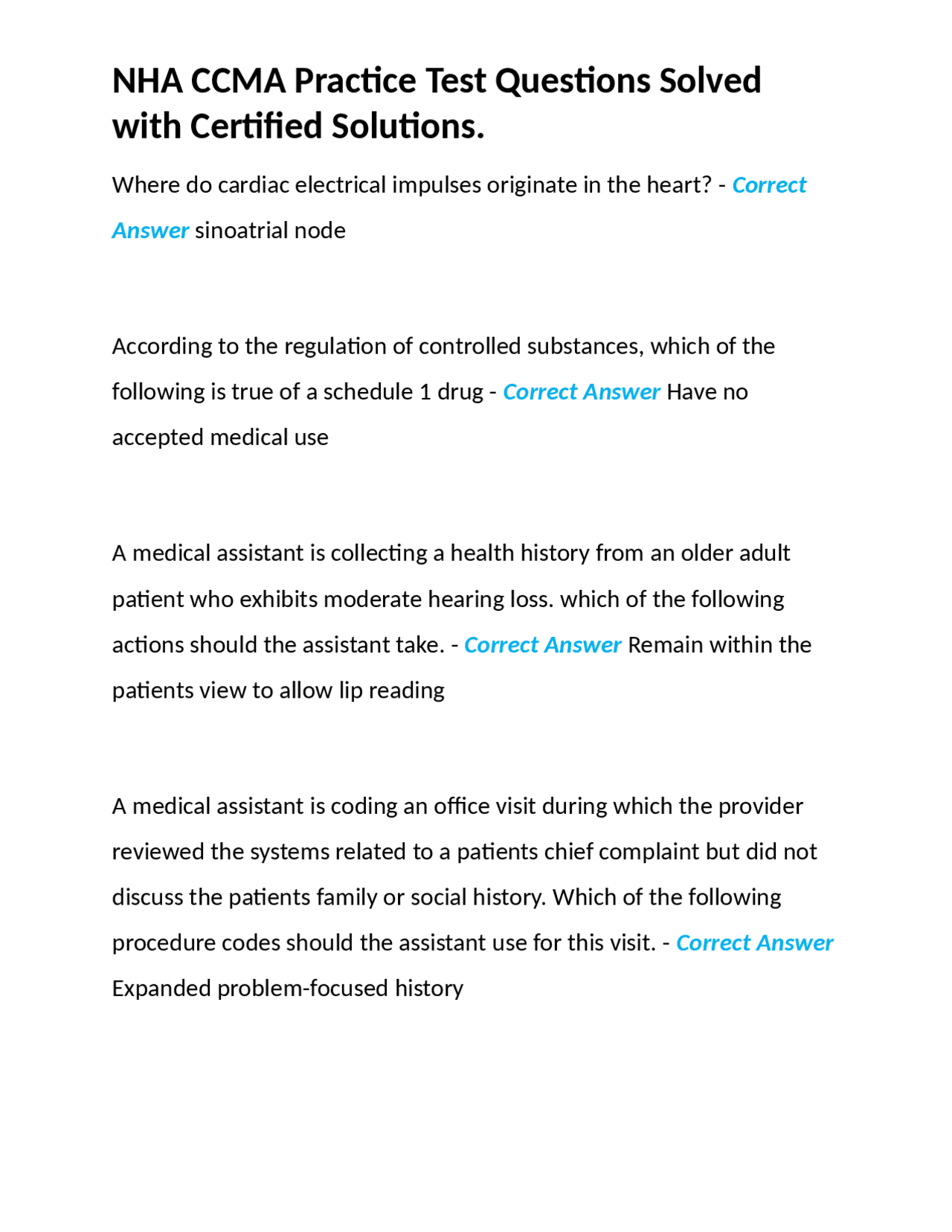 NHA CCMA Practice Test Questions Solved with Certified Solutions ...