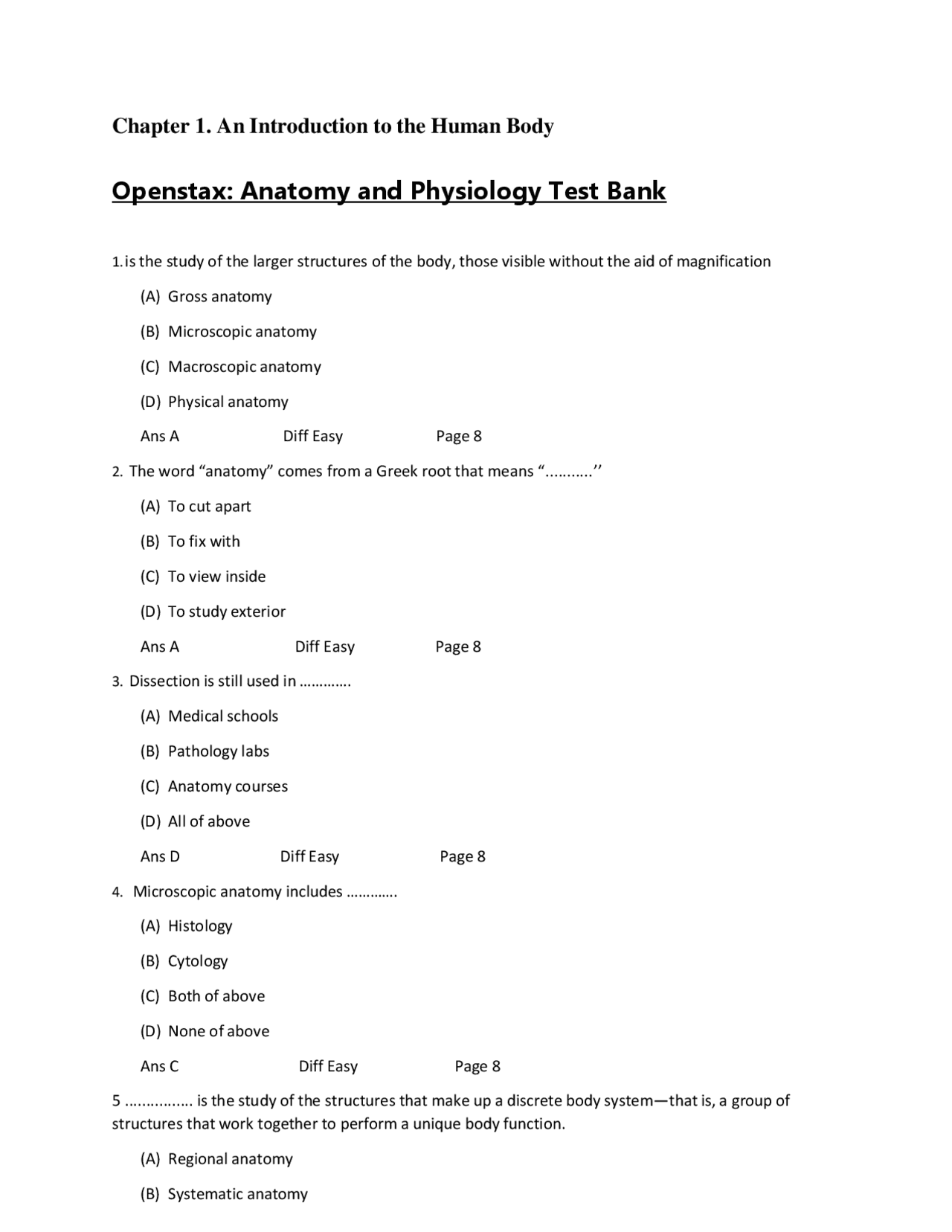 An Introduction to the Human Body | Exams Nursing | Docsity
