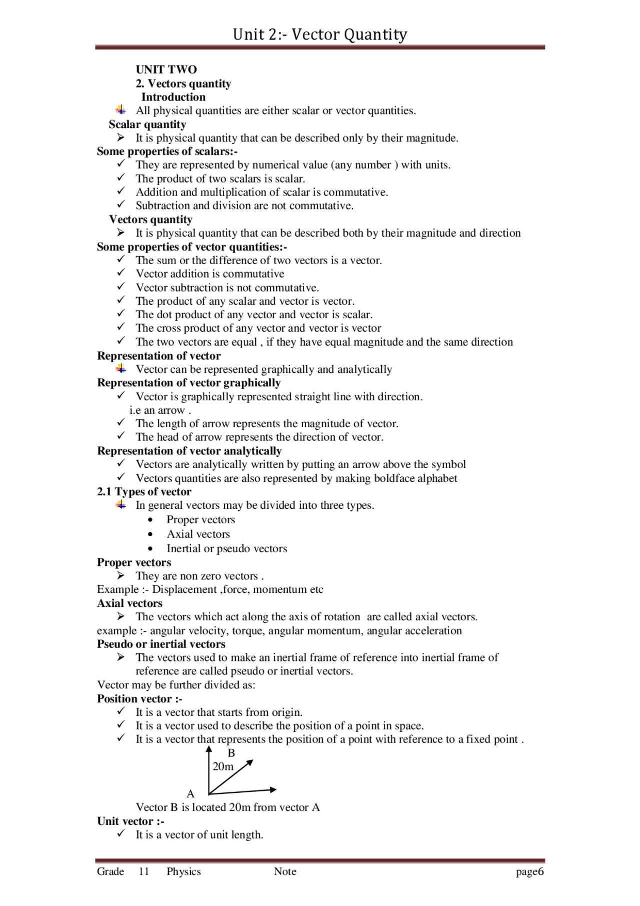Grade 11 Unit 2 Vectors Quantity Introduction Summaries Physics Docsity